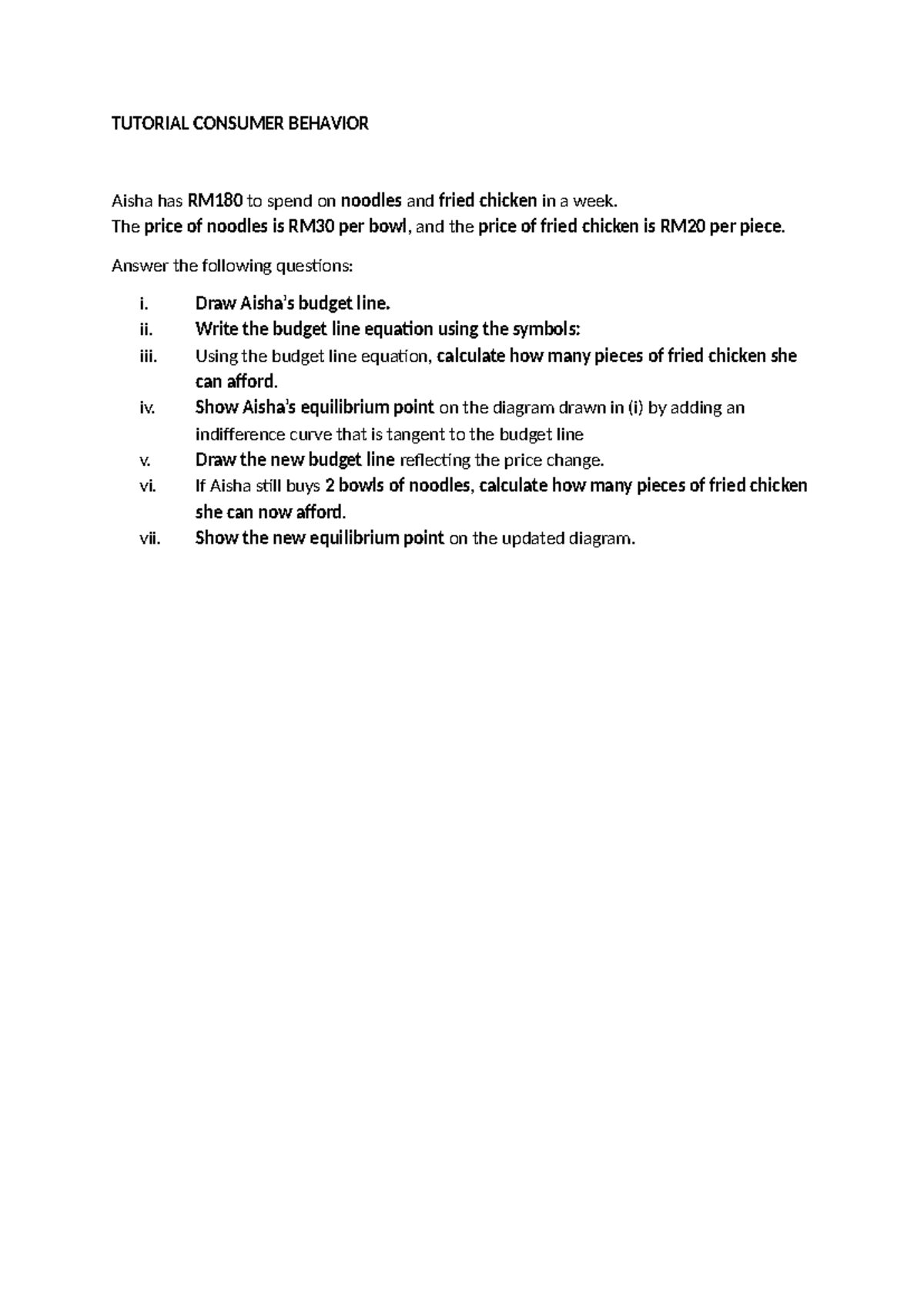Tutorial on Consumer Behavior: Budget Line Analysis - Studocu
