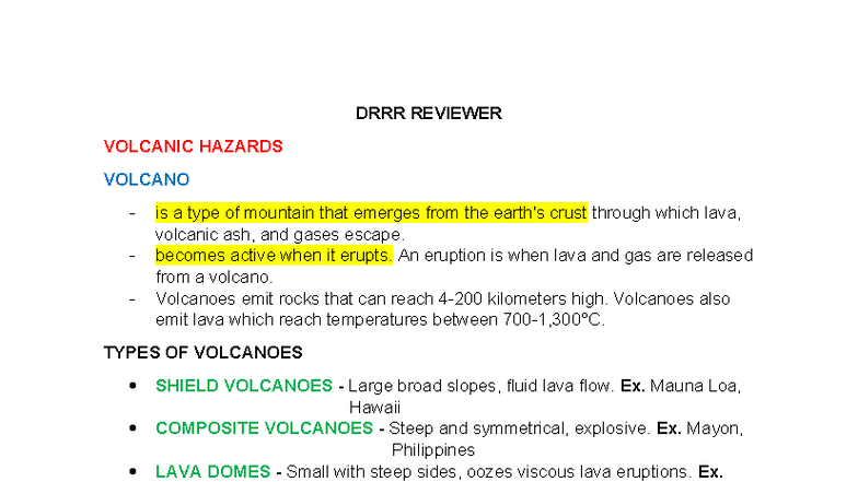 DRRR Reviewer: Volcanic Hazards and Landslide Monitoring - Studocu