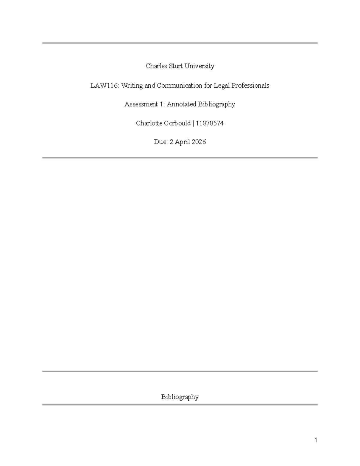 LAW116: Annotated Bibliography for Legal Writing Assessment 1 - Studocu