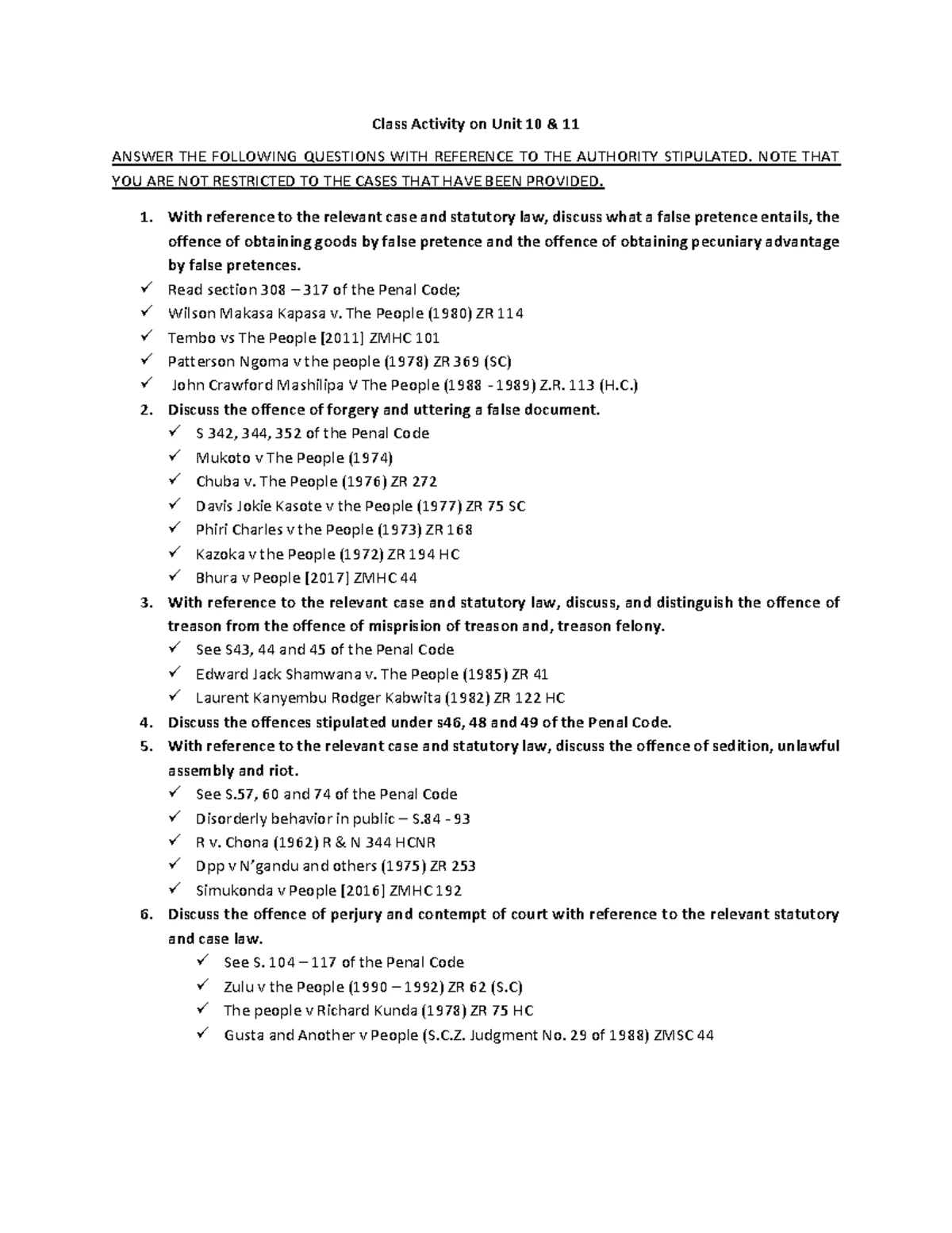 L114 FPD 15 2020 2 - Offences against property - Questions on Offences ...