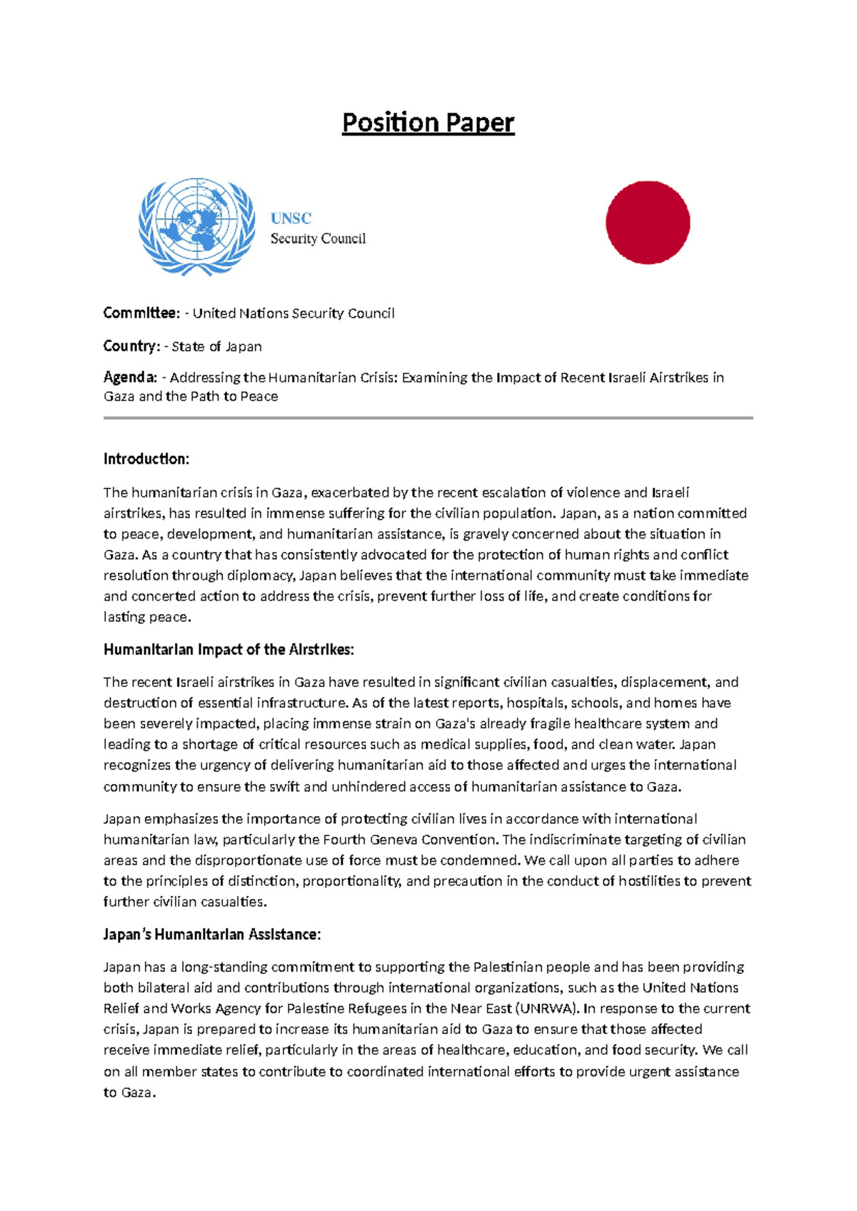 Position Paper - Okhgfv - Position Paper Committee: - United Nations ...