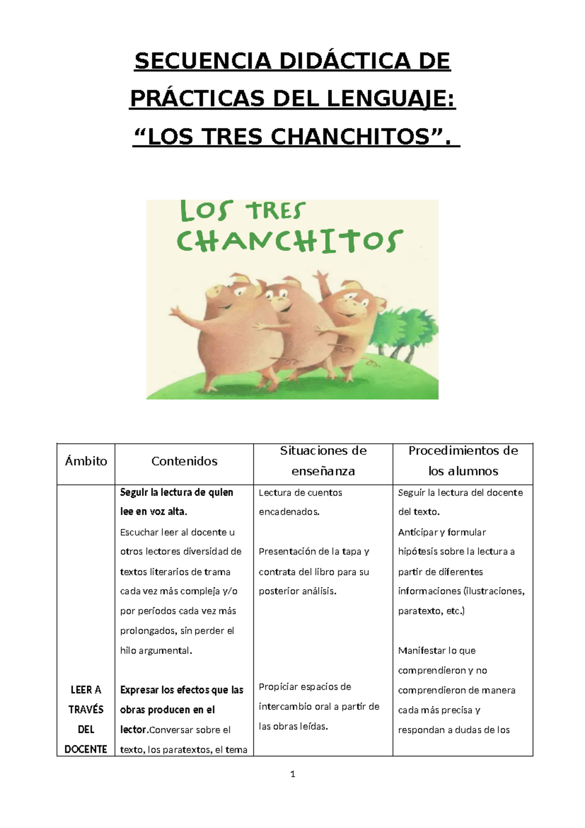 Secuencia Didáctica: Prácticas del Lenguaje - "Los Tres Chanchitos ...