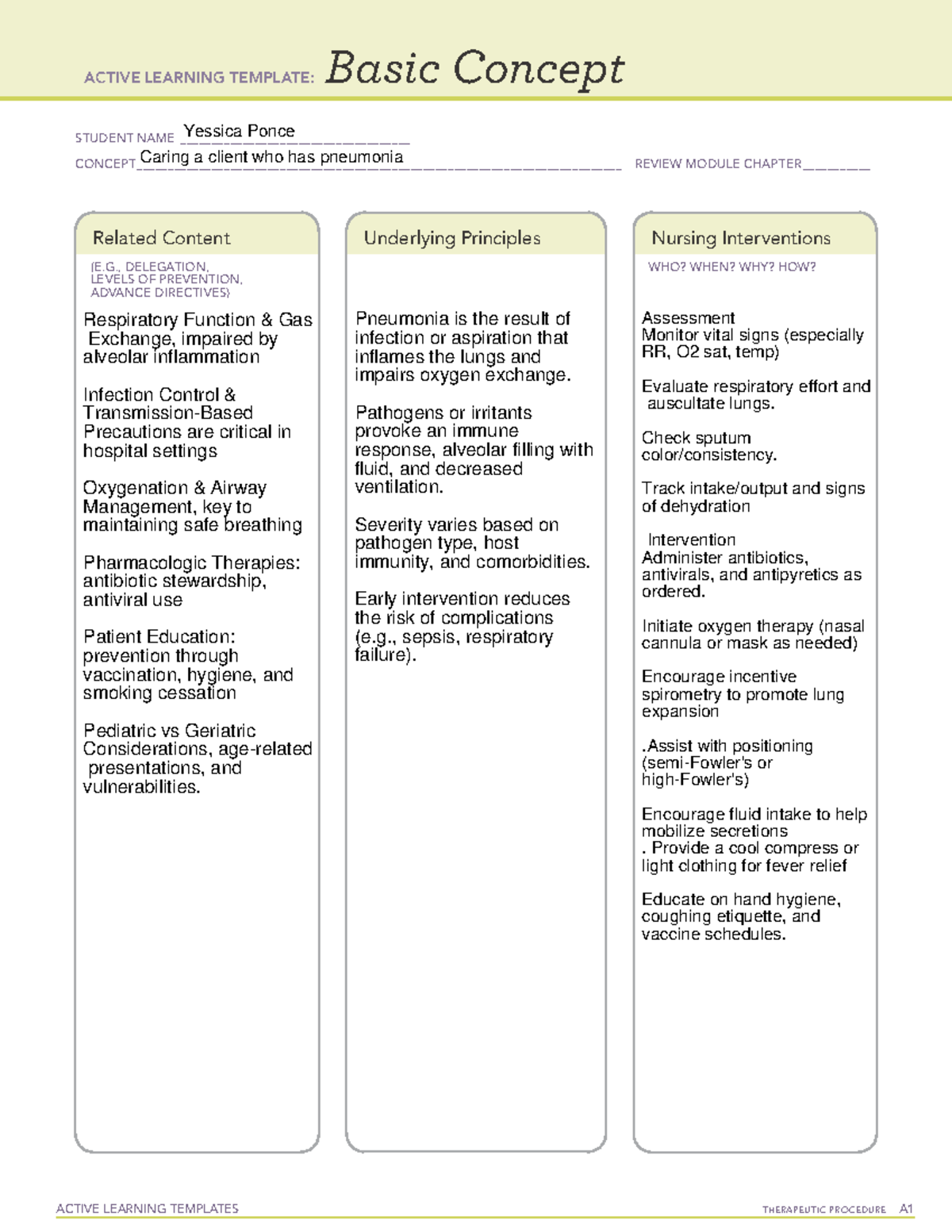 ACTIVE LEARNING TEMPLATE: Basic Concept on Pneumonia Care - Studocu
