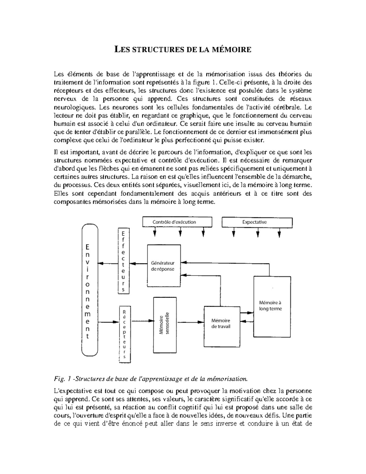 Structures de la Mémoire: Bases de l'Apprentissage et Mémorisation ...
