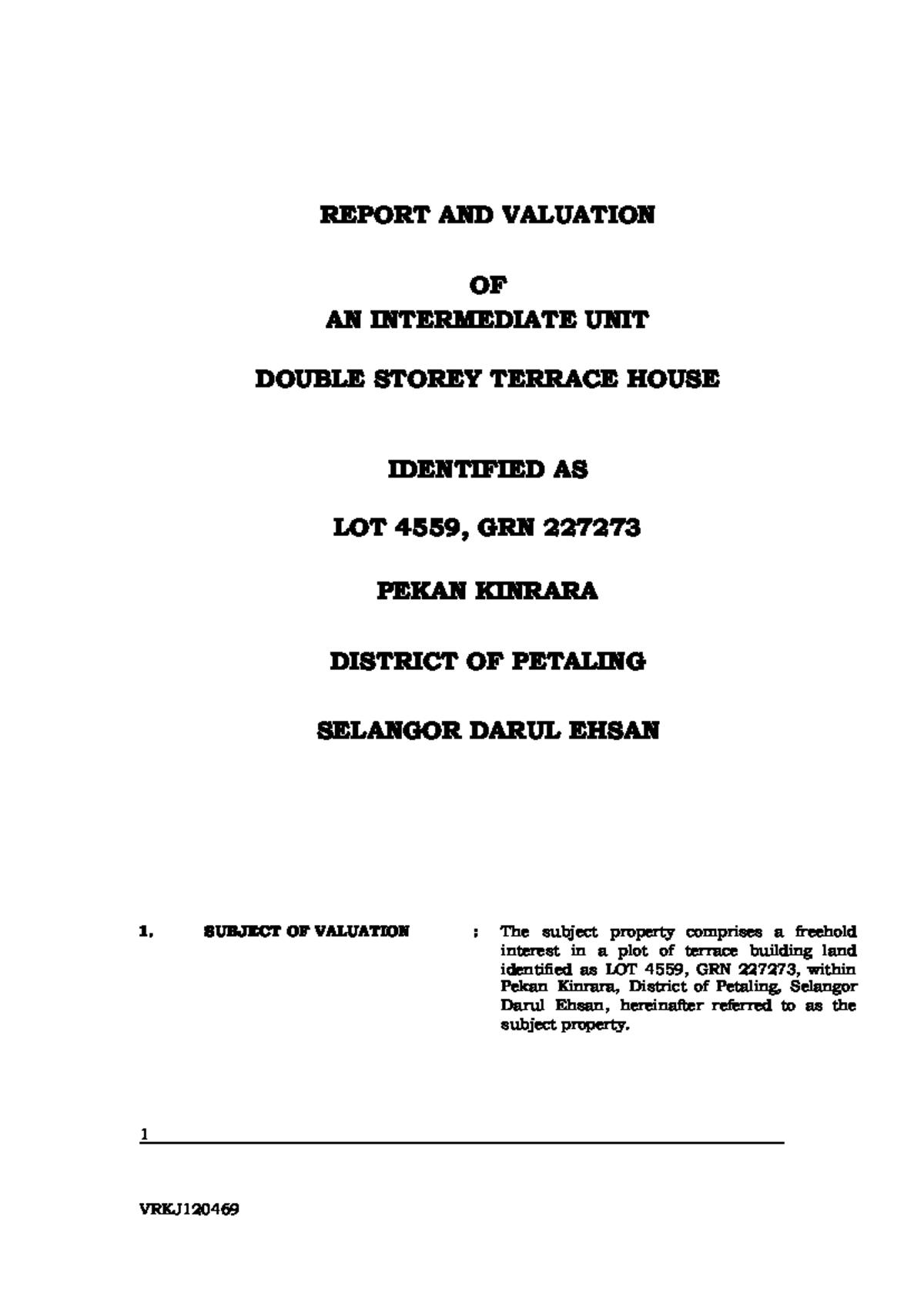 Cth report - 1 REPORT AND VALUATION OF AN INTERMEDIATE UNIT DOUBLE ...