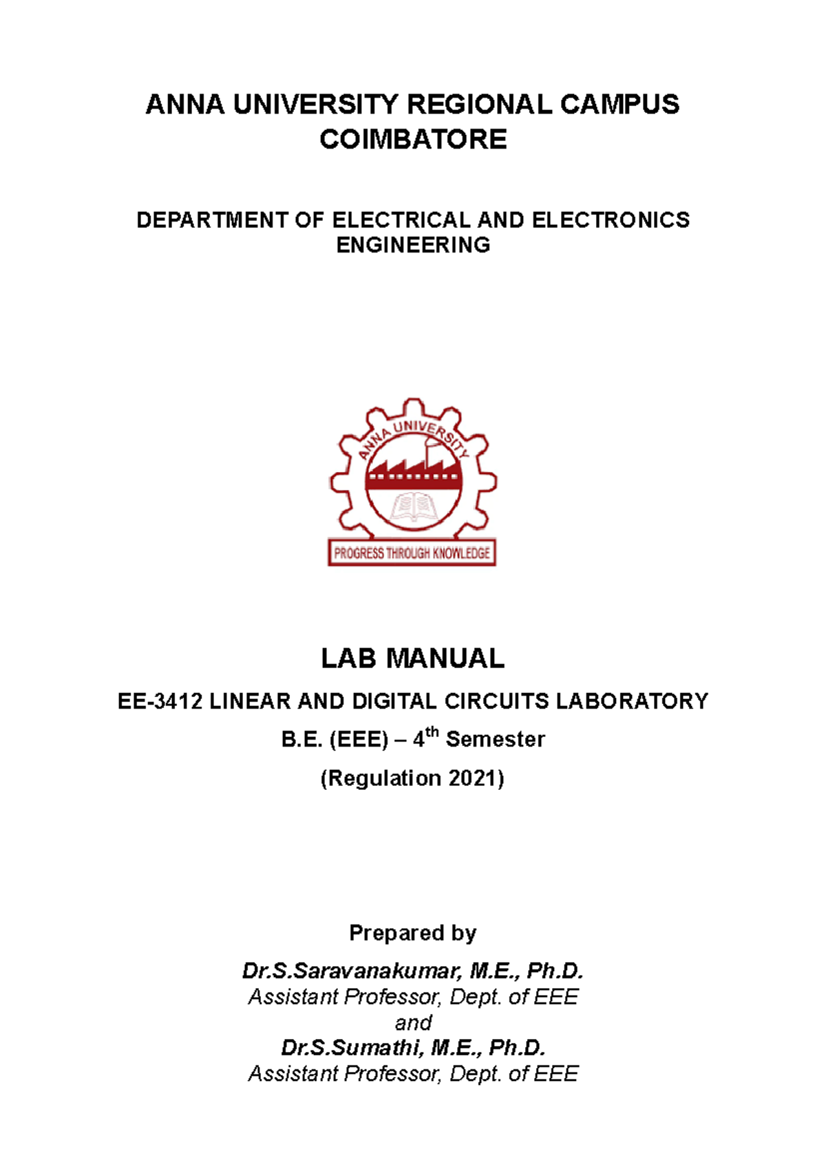 EE3412 Linear & Digital Circuits Lab Manual - B.E. 4th Sem (Reg 2021 ...