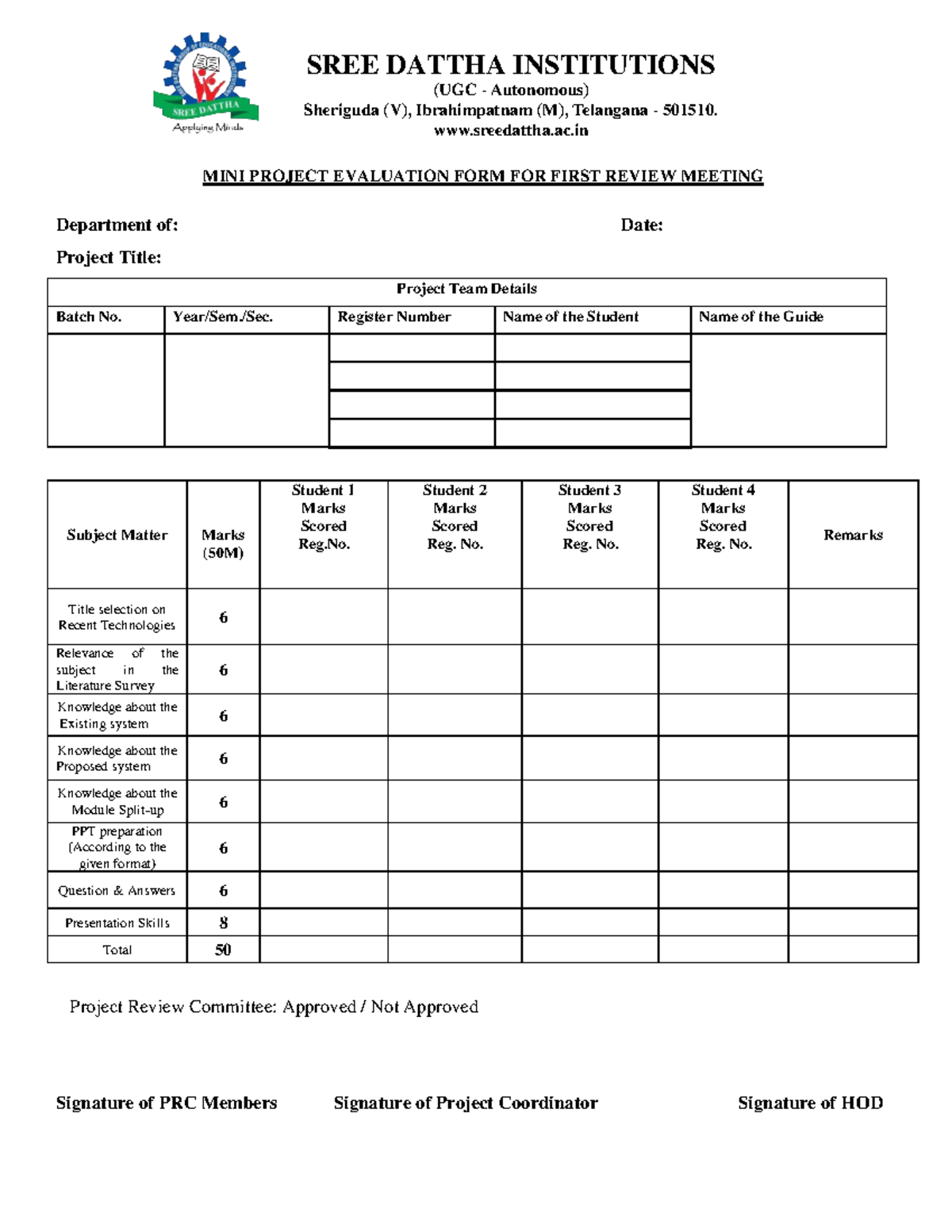 SDI Mini Project First Review Evaluation Form - Studocu