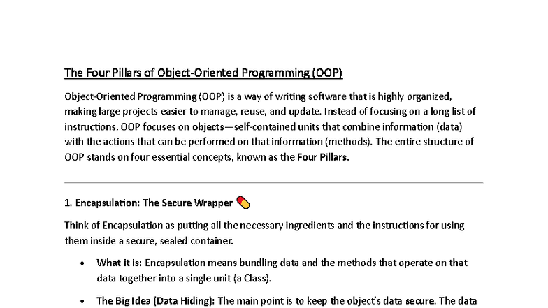 The Four Pillars of OOP: Key Concepts Explained (WQGHG) - Studocu