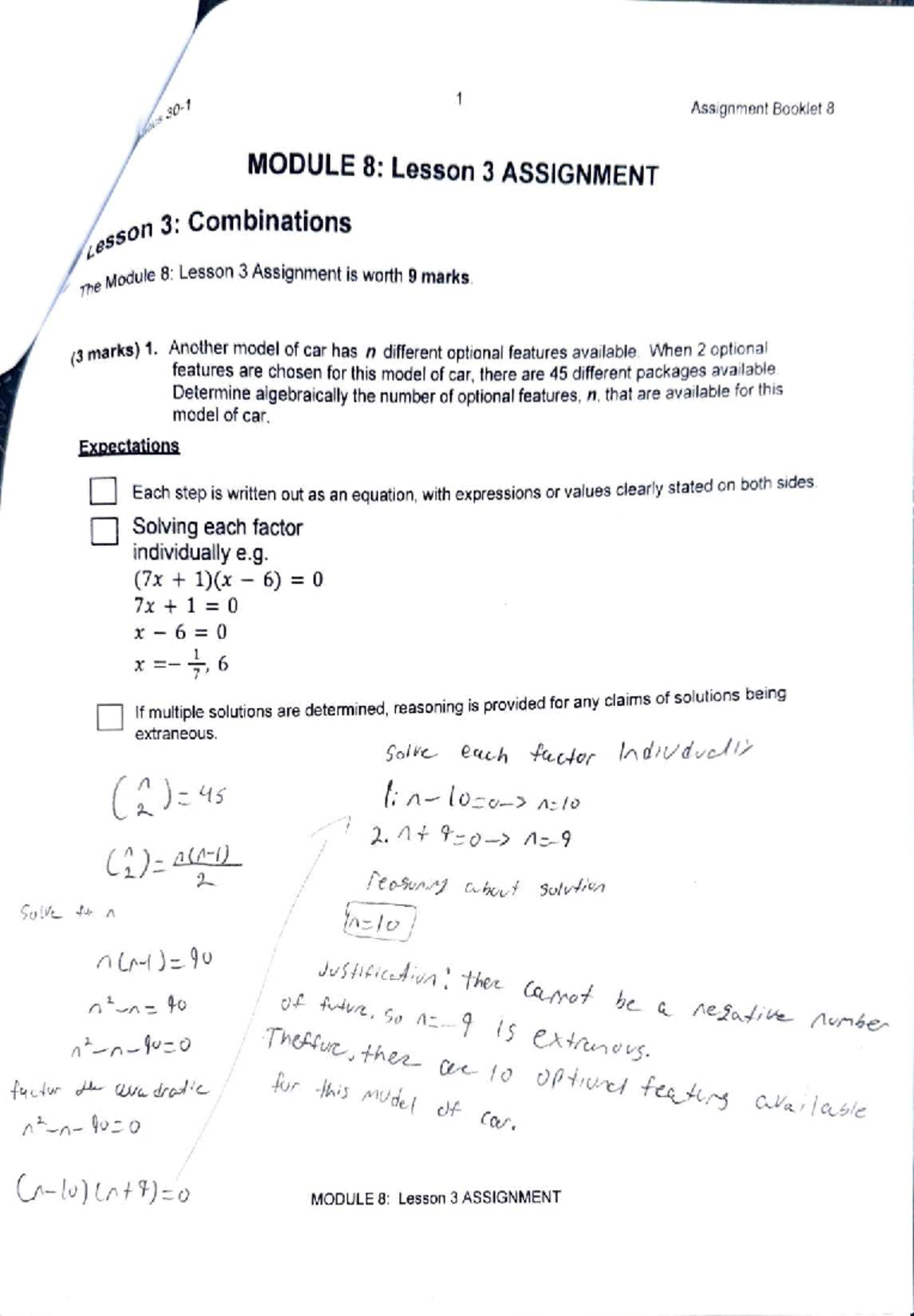 I r Assignment Booklet 8: Module 8 Lesson 3 Math Homework - Studocu
