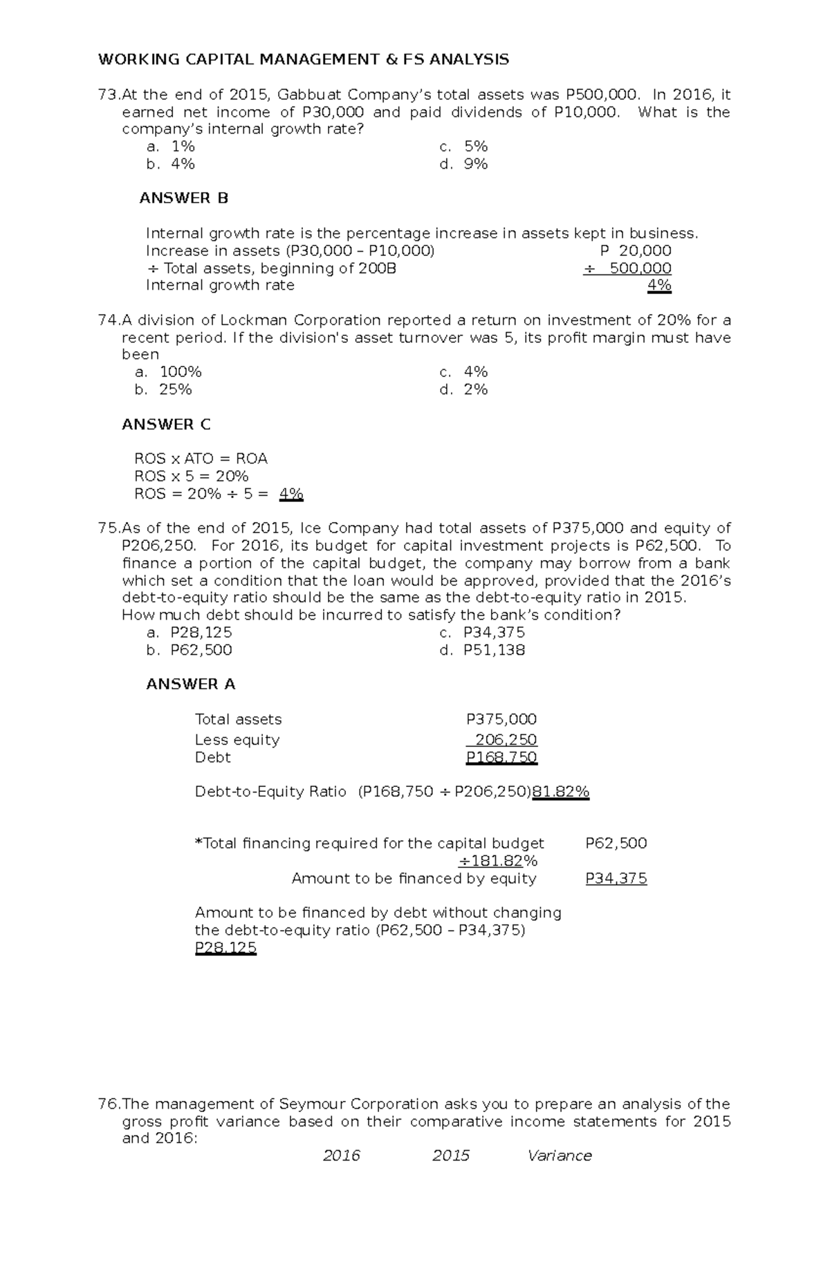 MAS FS Analysis - Lecture notes 3 - WORKING CAPITAL MANAGEMENT & FS ...