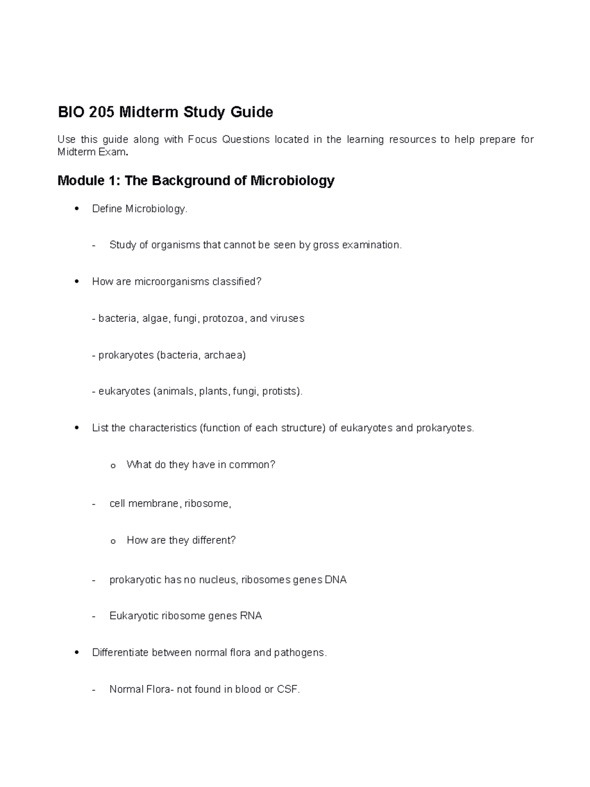 BIO 205 Midterm Study Guide: Module 1 Microbiology Fundamentals - Studocu