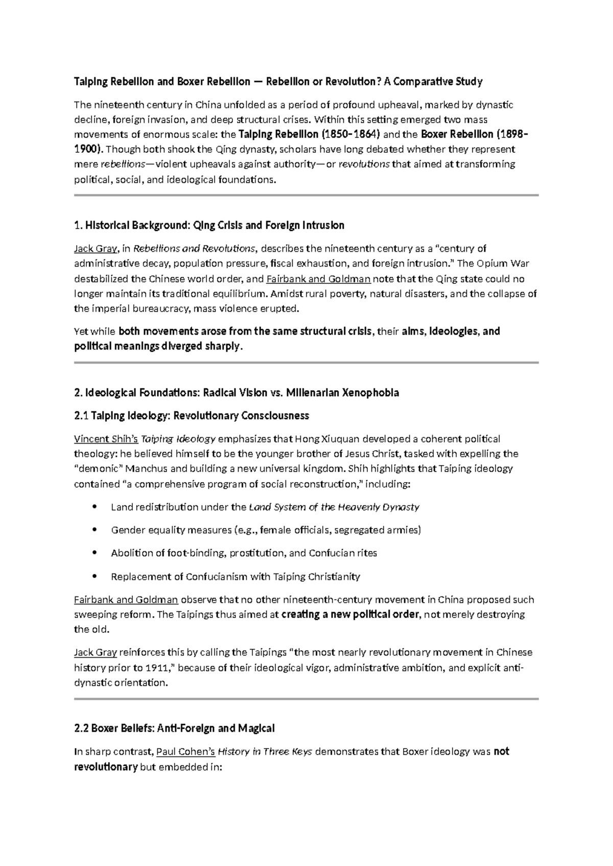 Comparative Study of the Taiping and Boxer Rebellions: Rebellion or ...