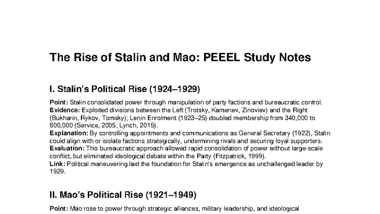 Stalin and Mao Rise Peeel Notes - The Rise of Stalin and Mao: PEEEL ...