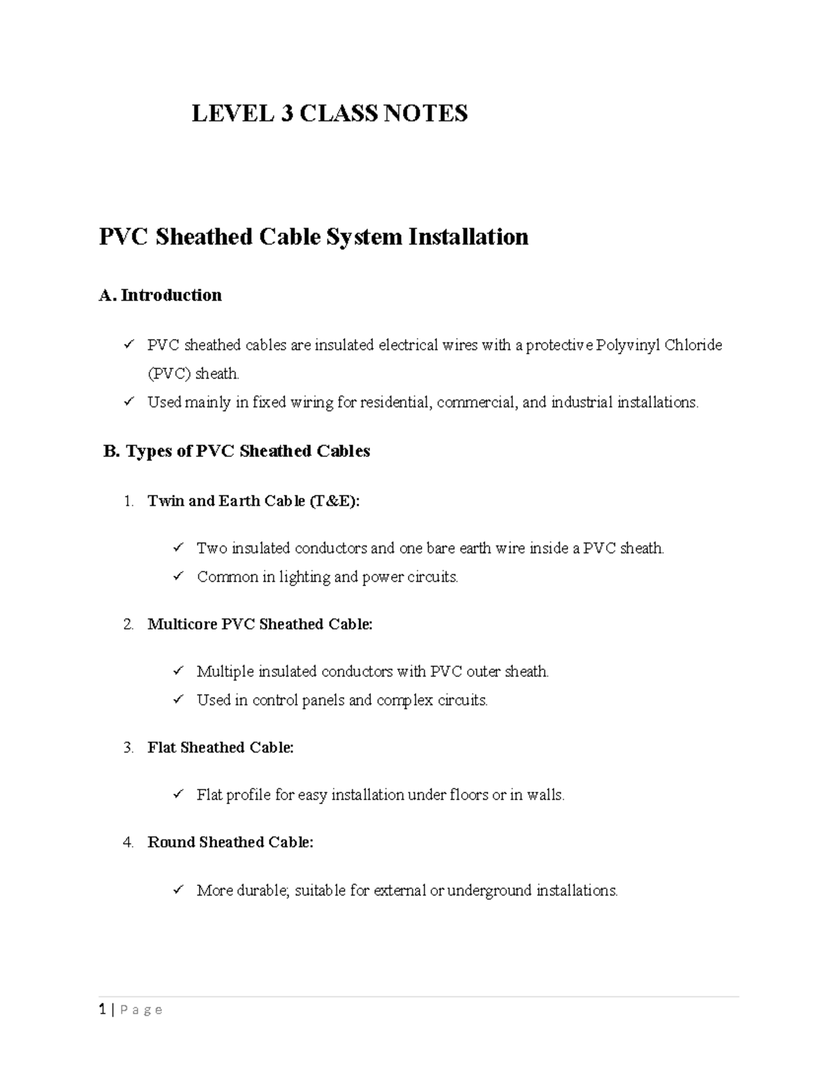 Level 3 Class Notes: PVC Sheathed Cable & Conduit Installation Guide ...