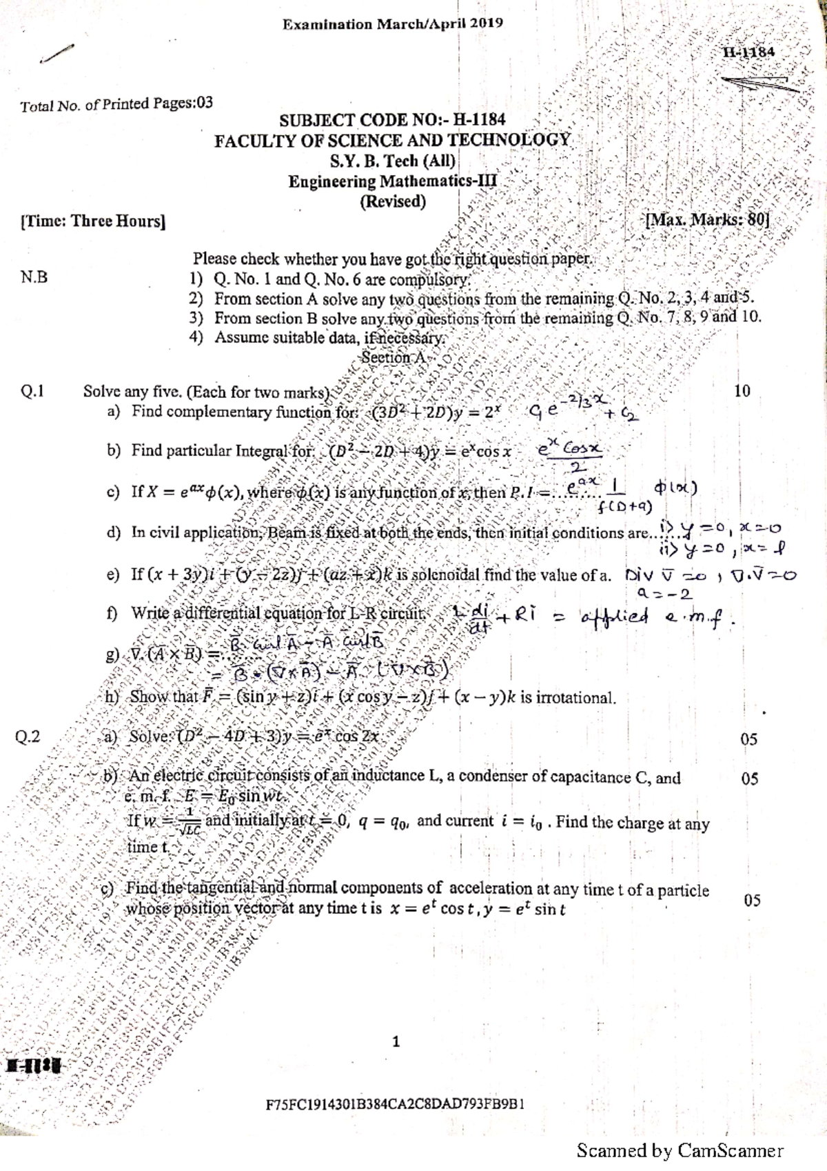 S.Y. B.Tech. Engineering (Revised) Exam Paper Analysis 2017-2019 - Studocu