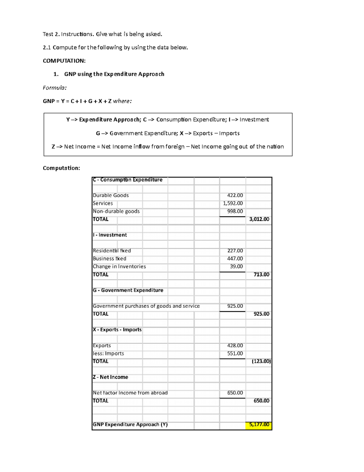 GNP & GDP Computation Methods - Test 2 Instructions - Studocu