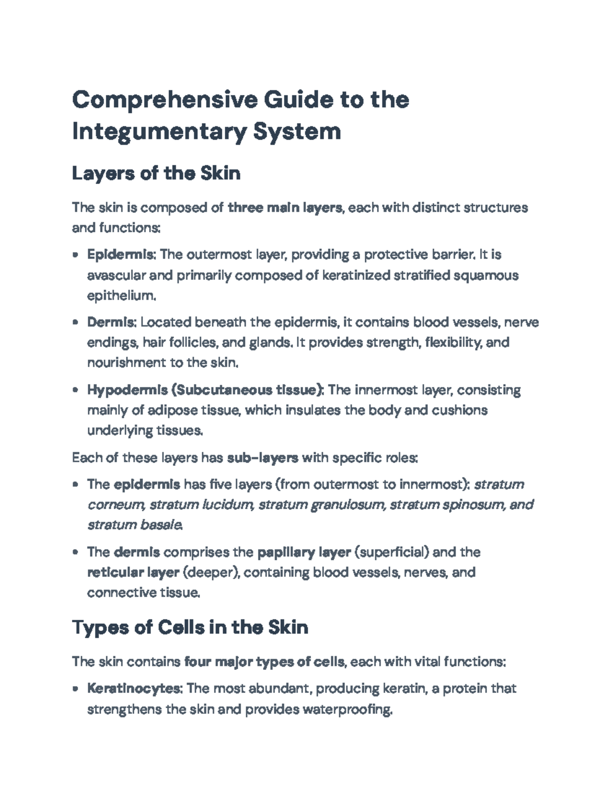 Comprehensive Guide to the Integumentary System: Structure & Function - Studocu