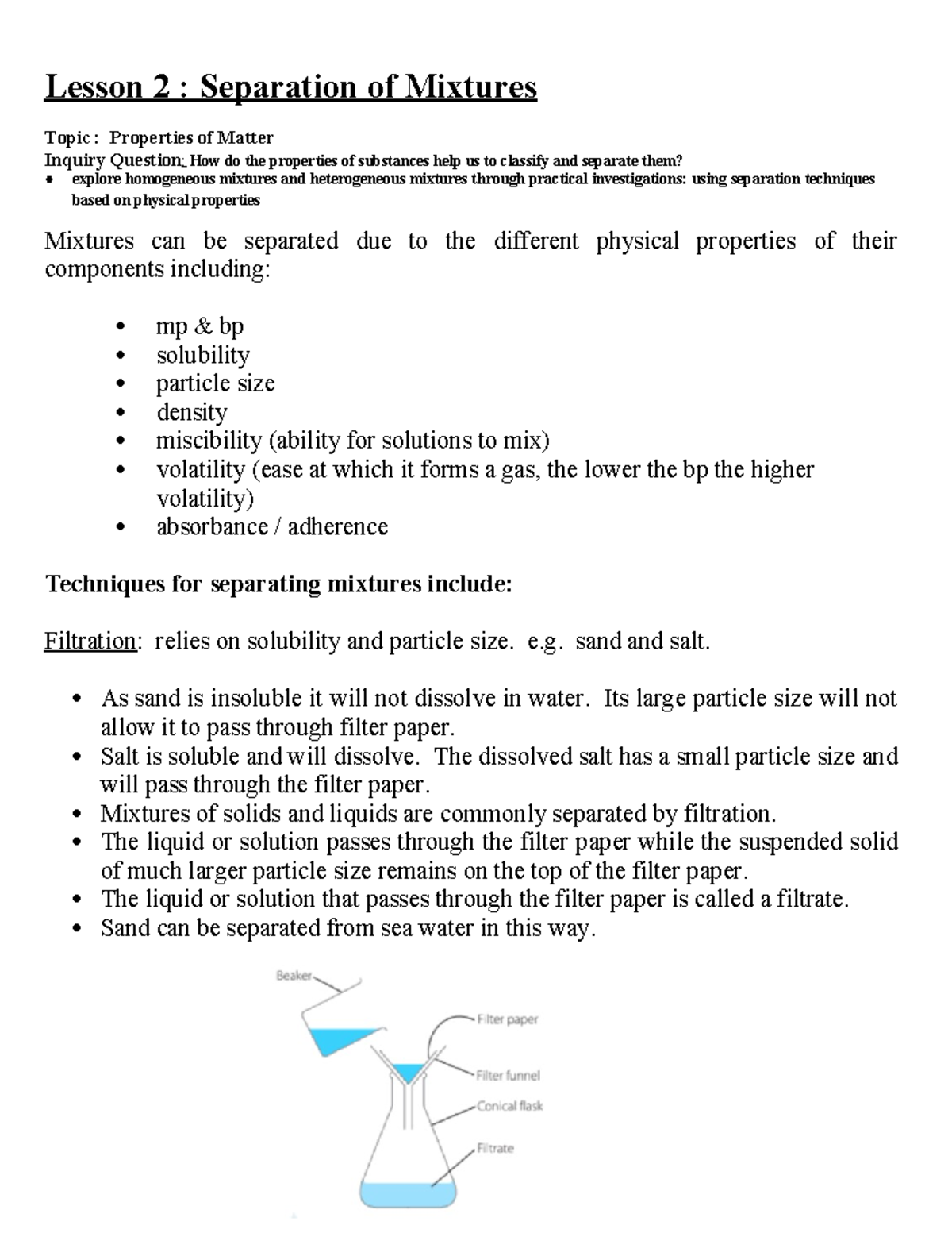 Lesson 2: Techniques for Separating Mixtures in Chemistry - Studocu