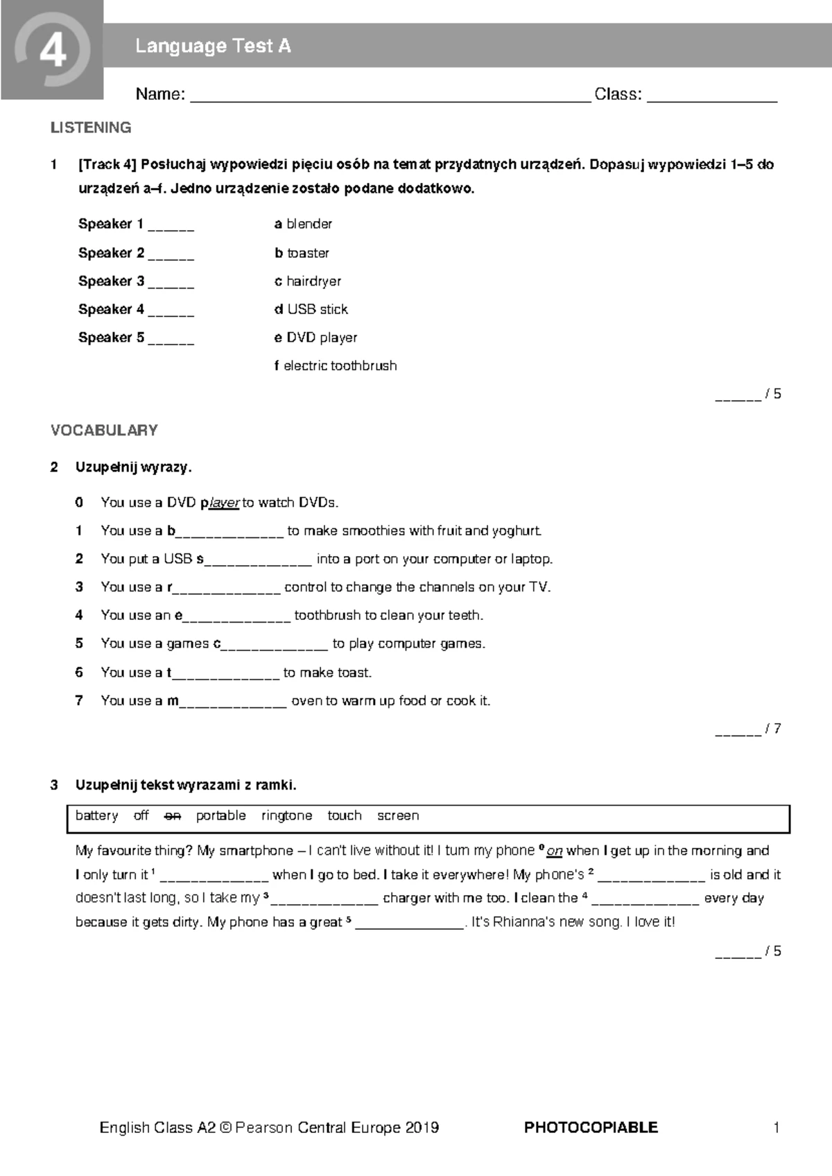 Klasa 4 Unit 4 Test - Listening, Vocabulary, Grammar, Reading - Studocu