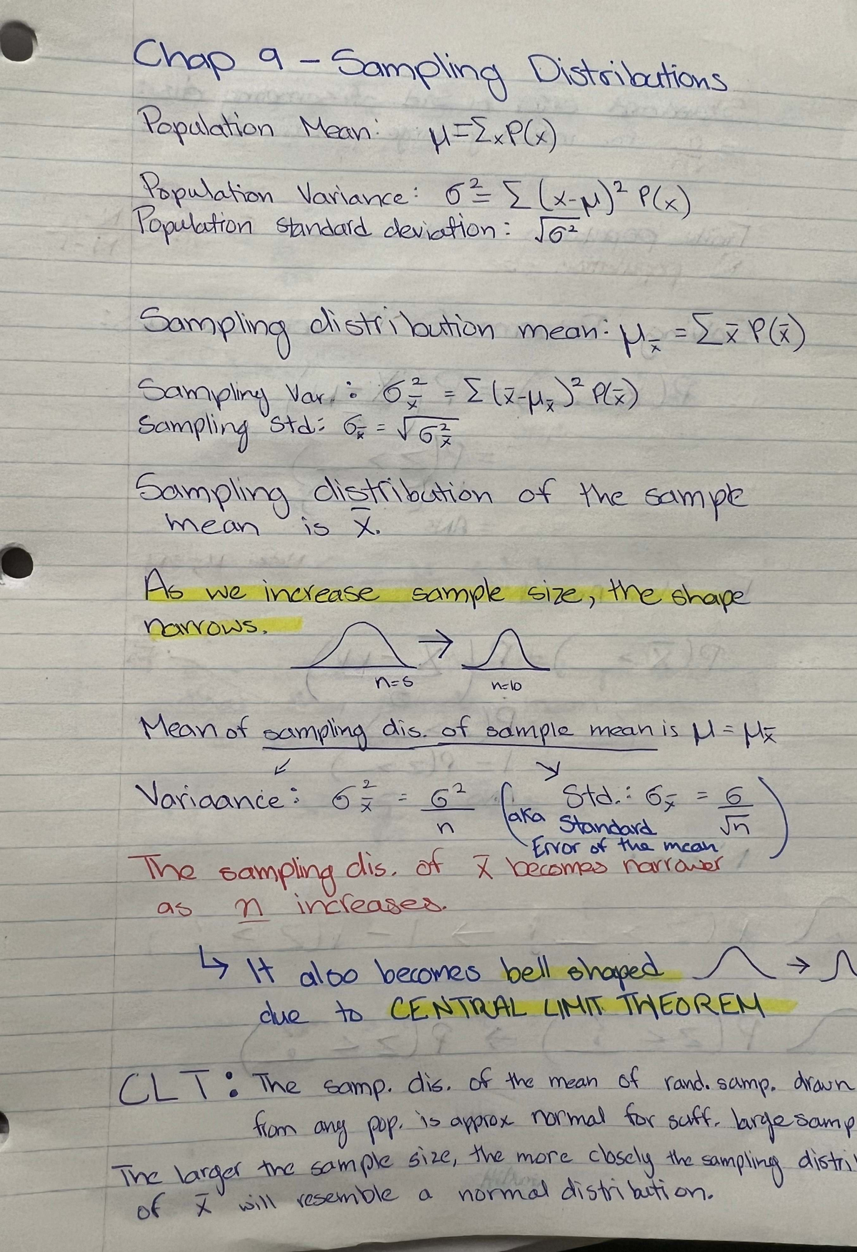 Chap 9: Sampling Distributions & Central Limit Theorem (J62) - Studocu