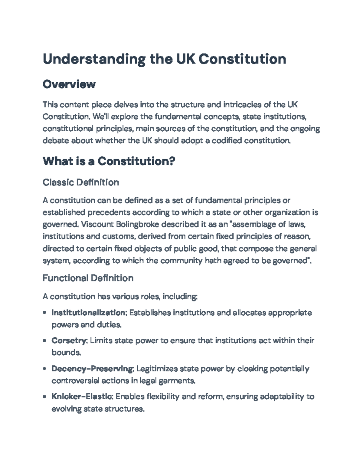 Understanding the Unwritten UK Constitution: Structure and Debate ...