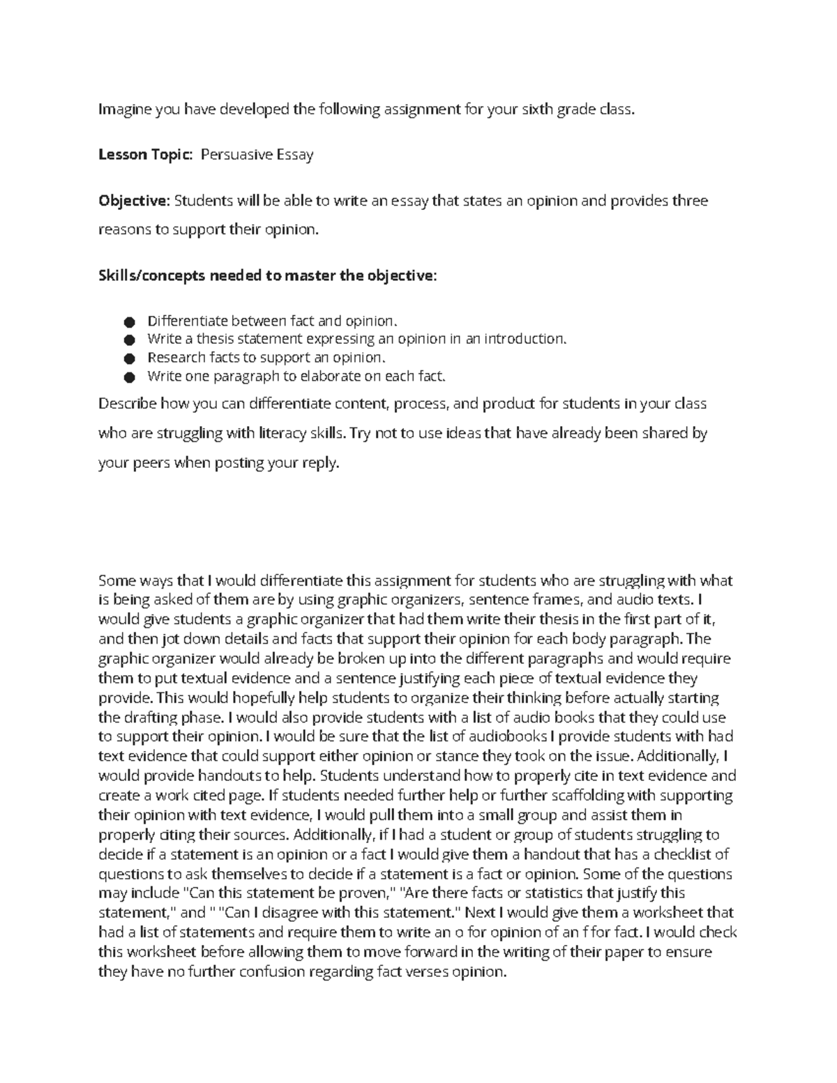 REA DQ Week 6 - Persuasive Essay Assignment for 6th Grade - Studocu