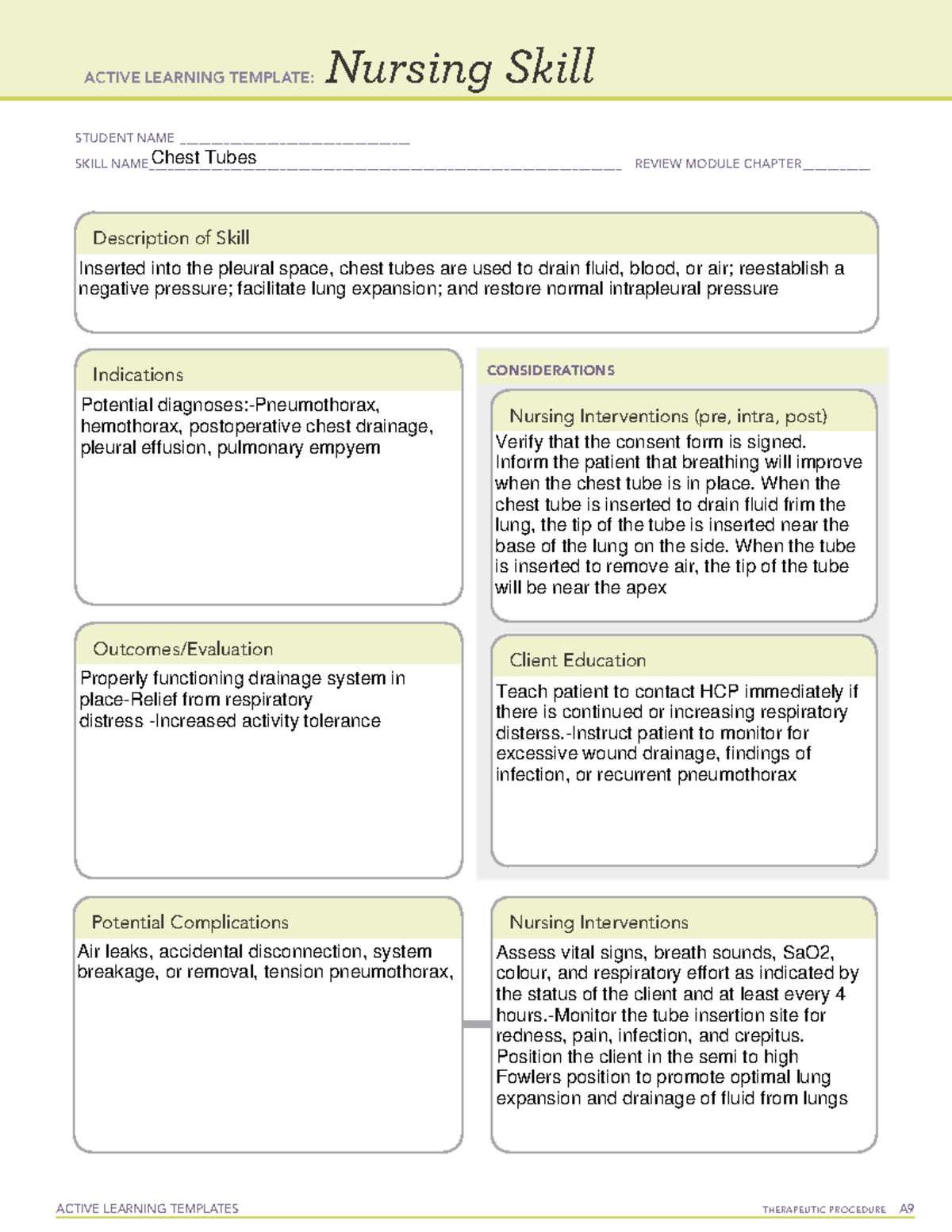 ALT ATI Chest Tubes - Active Learning Template for Nursing Skills - Studocu