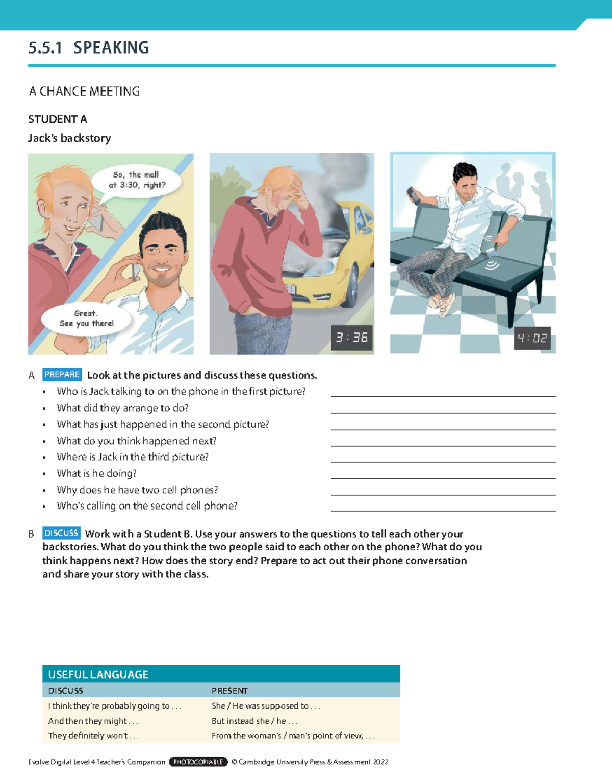 Evolve Digital Level 4 Worksheets 5.5.1: Speaking - A Chance Meeting ...