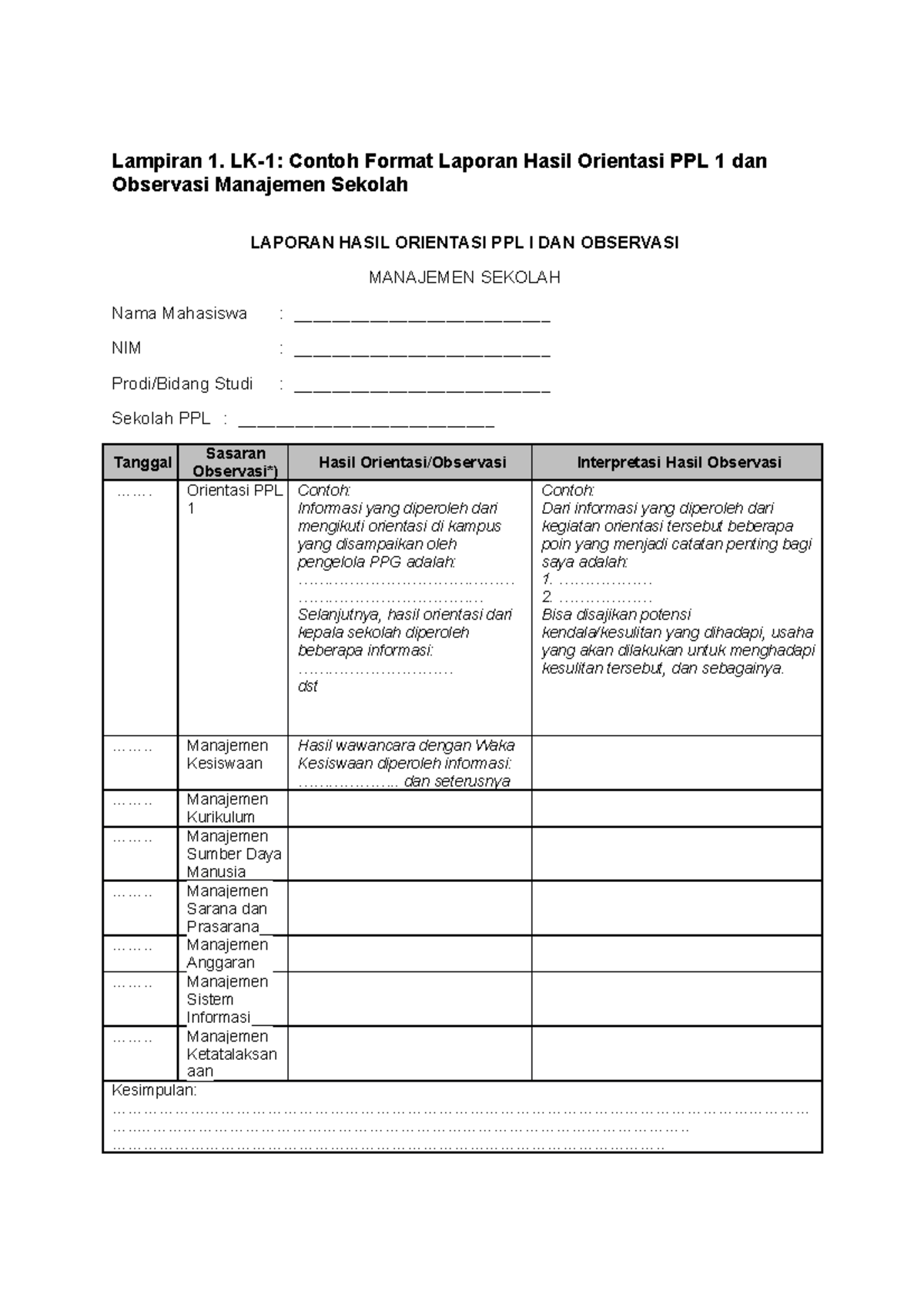 LK-1-PPL1 - Lembar kerja - Lampiran 1. LK-1: Contoh Format Laporan ...