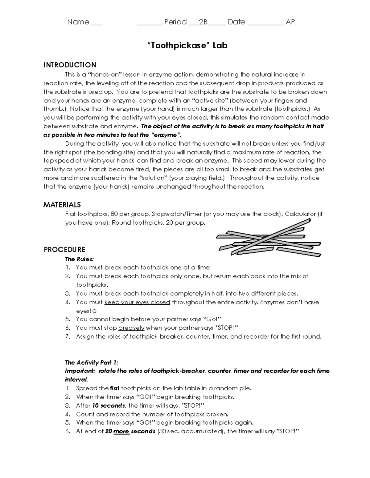 Toothpickase Lab (AP/IB): Understanding Enzyme Reaction Rates - Studocu