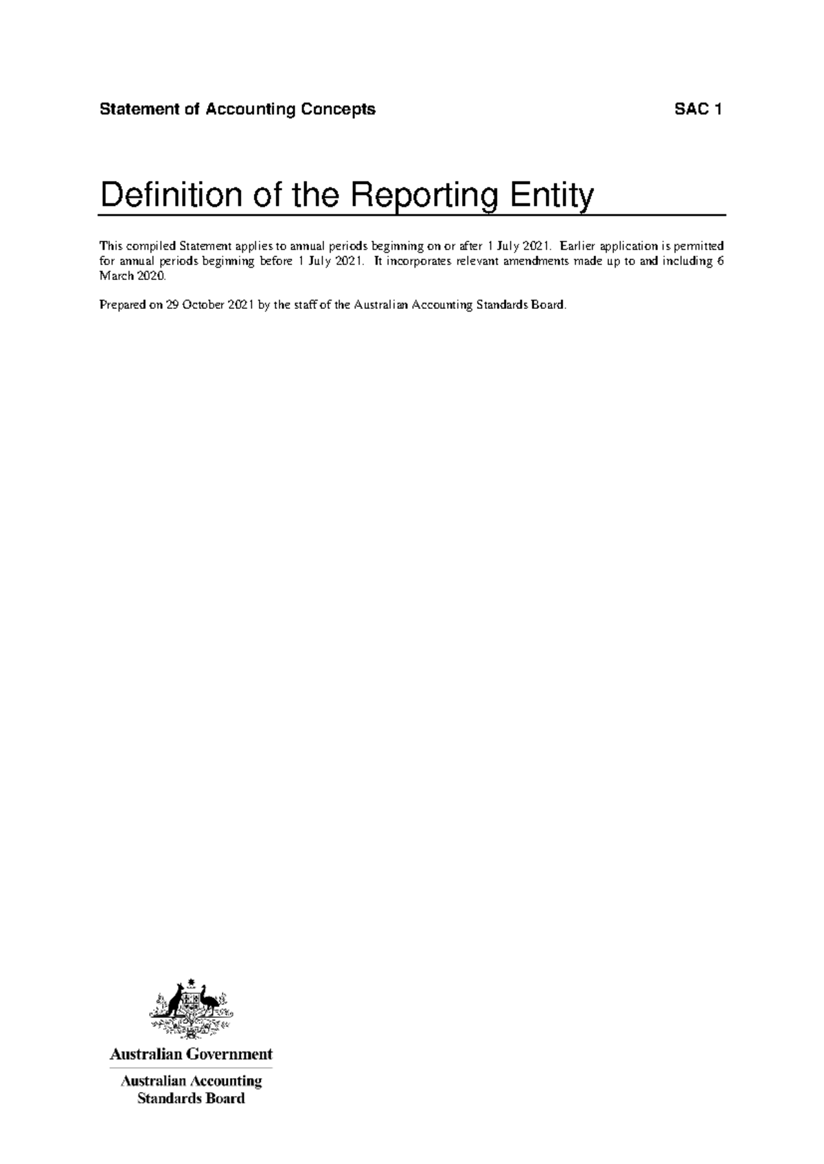 SAC 1 - Defining the Reporting Entity Concept in Accounting Standards ...
