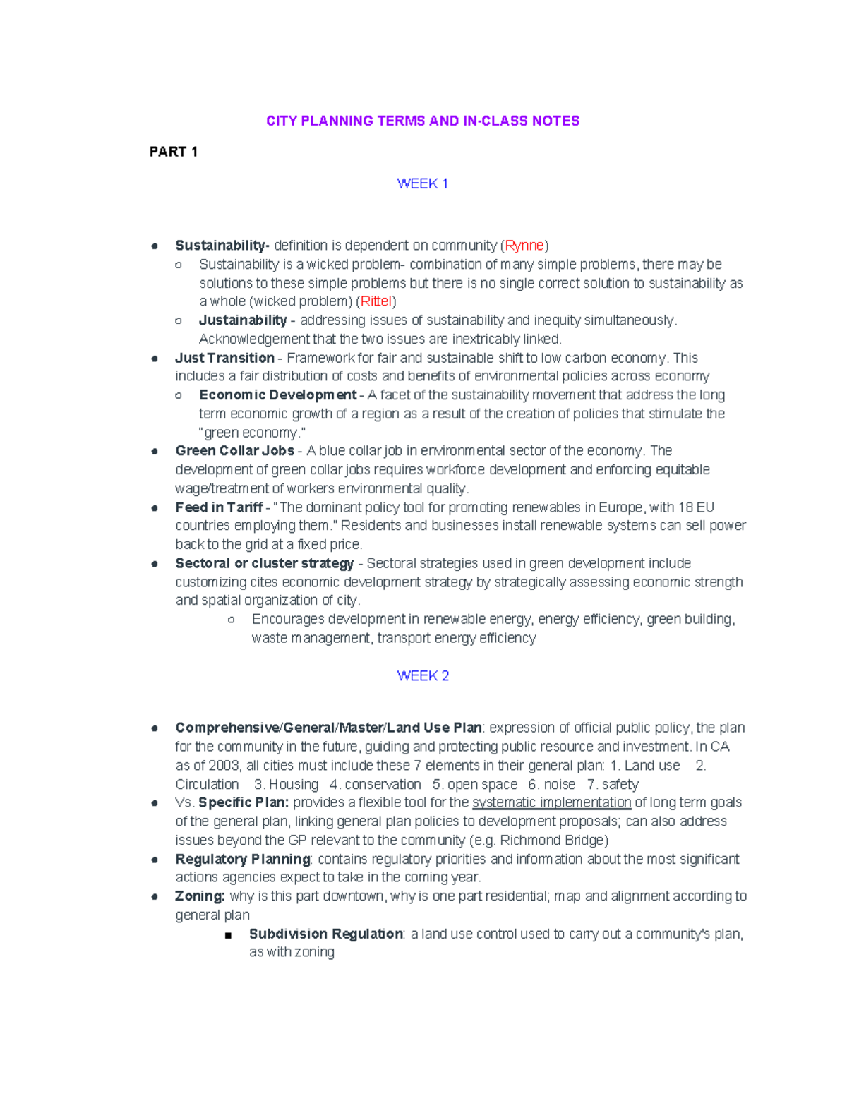 City Planning Study Guide: Key Terms and Concepts for Coursework - Studocu
