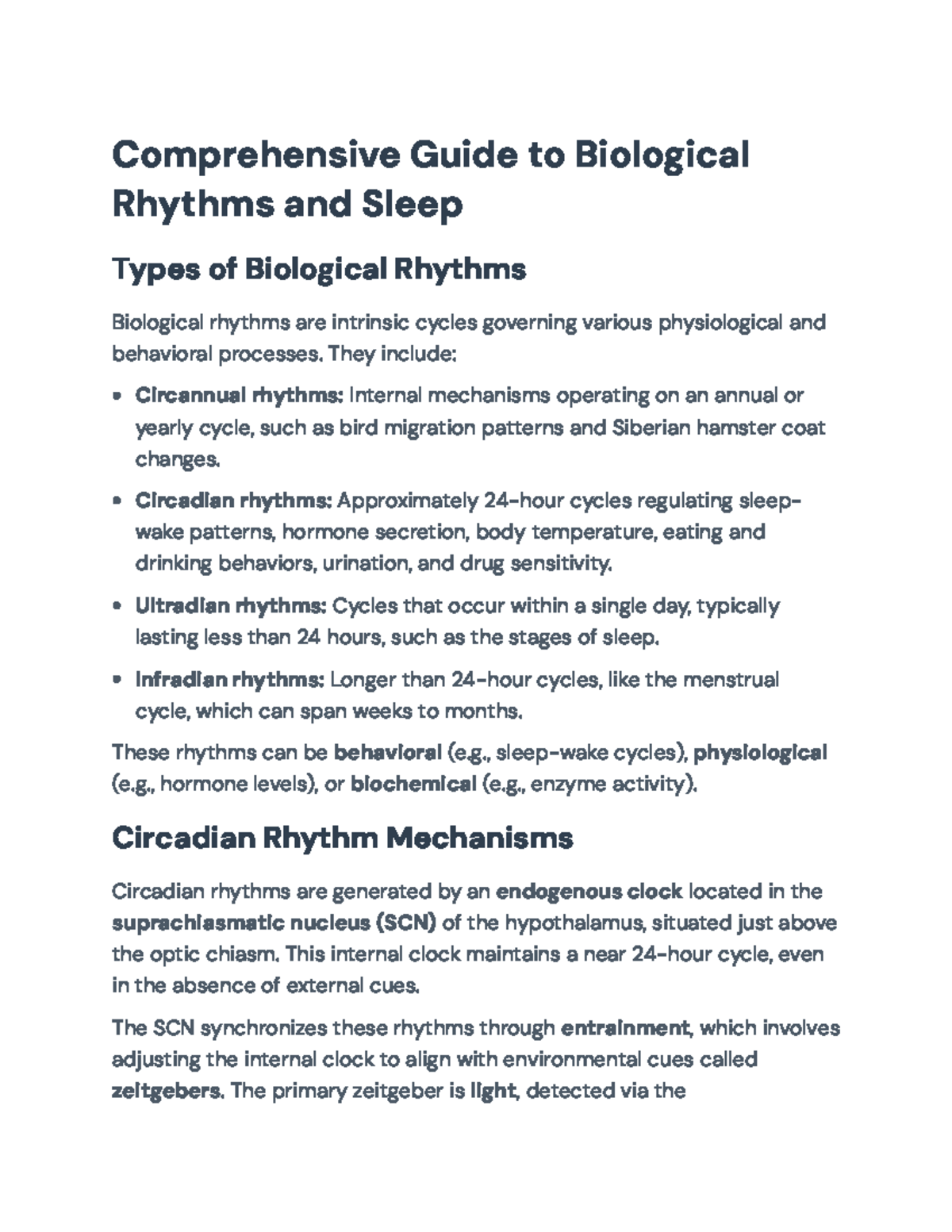 Comprehensive Guide to Biological Rhythms & Sleep Mechanisms - Studocu