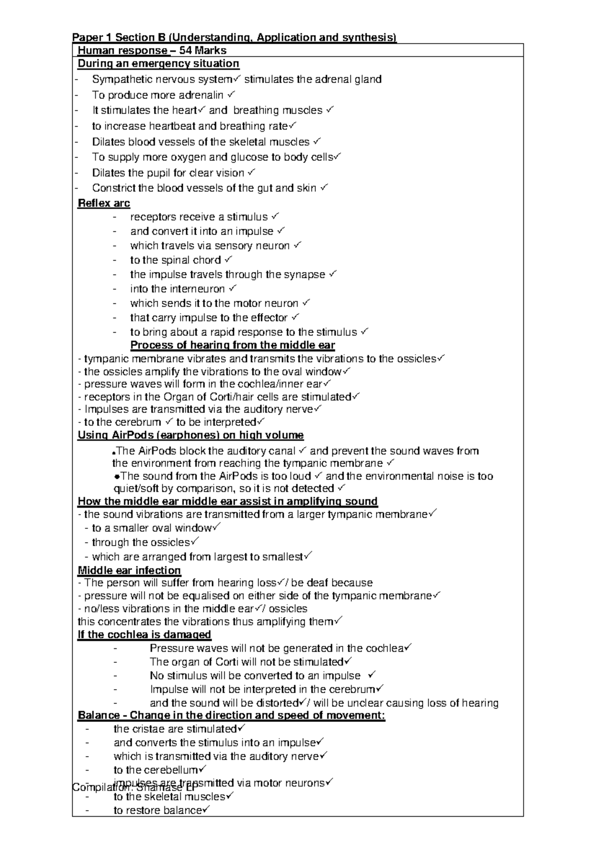 Life Science Paper 1 Section B Study Notes - Human Physiology and ...