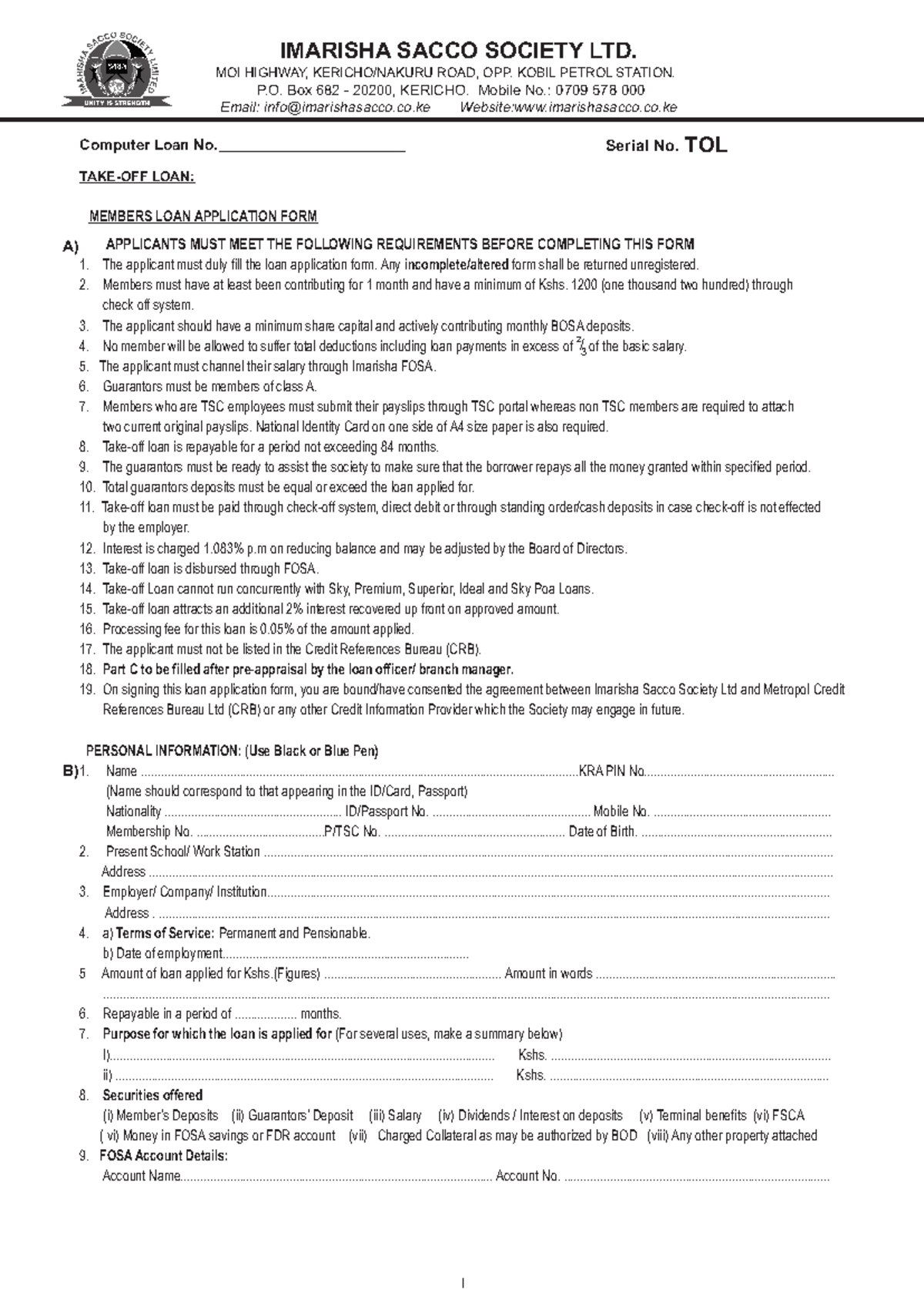 Take-off Loan Application Guide - IMARISHA SACCO Society - Studocu