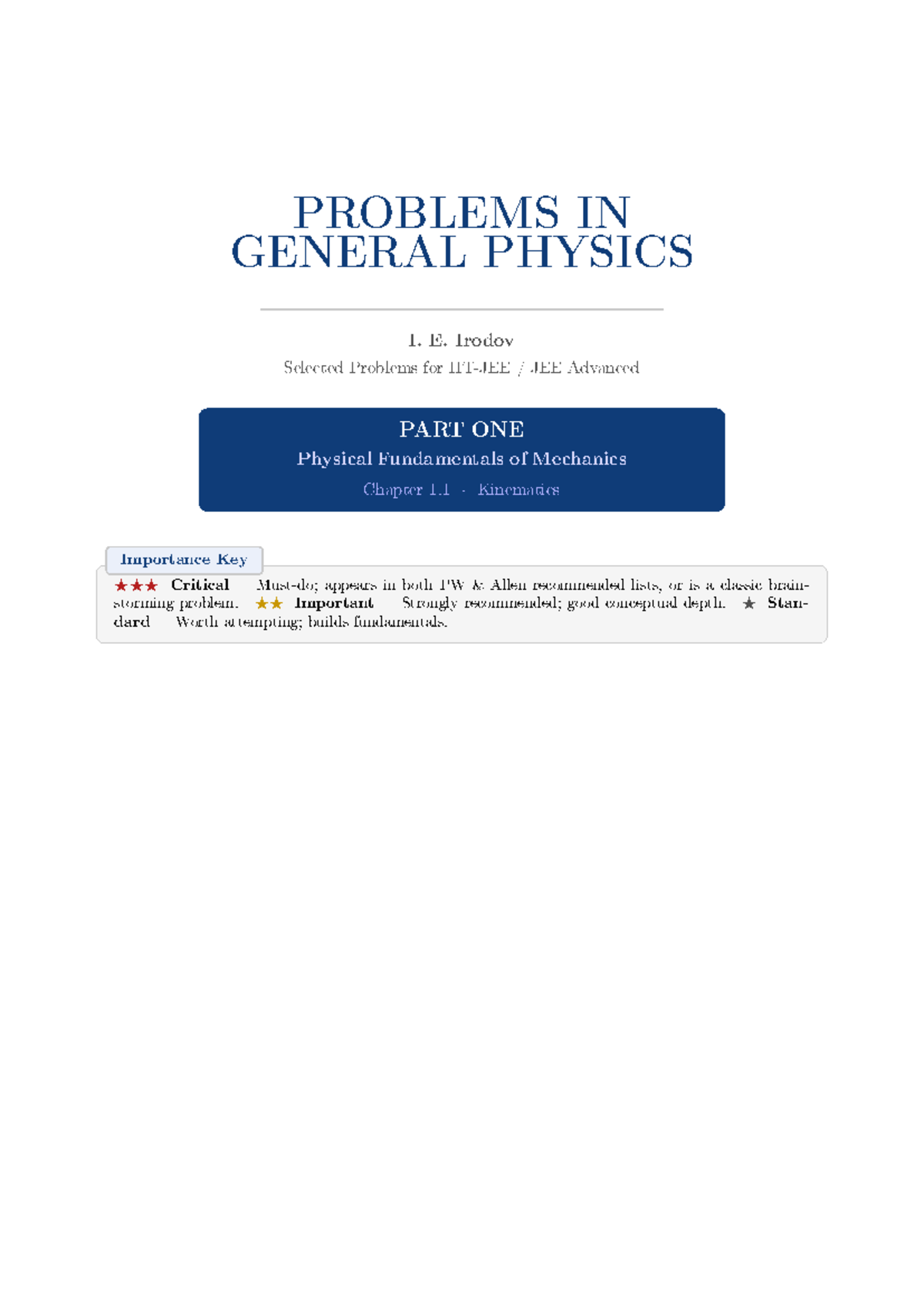 I.E. Irodov General Physics I: Kinematics Problems for JEE Advanced ...