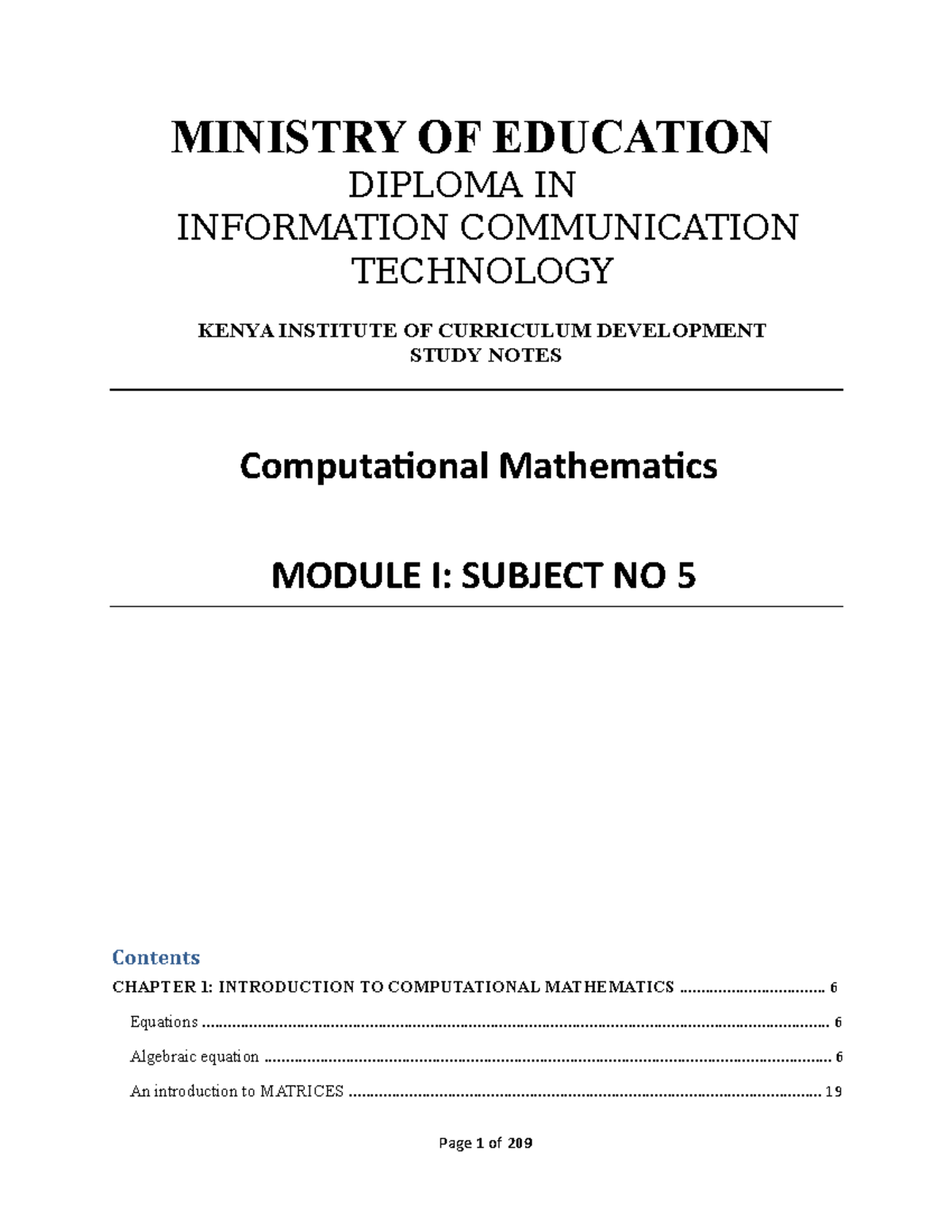 Computational Mathematics Study Notes for ICT Diploma Module I - Studocu