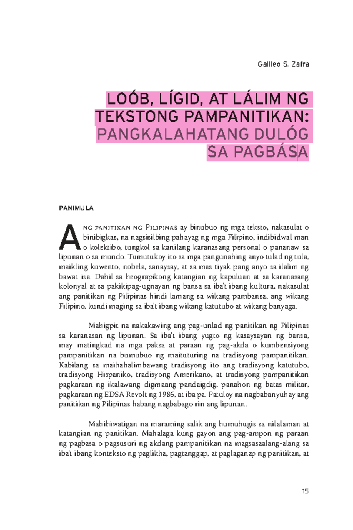 Zafra I Loob, Ligid, Lalim: Pagsusuri ng Panitikan at Konteksto - Studocu
