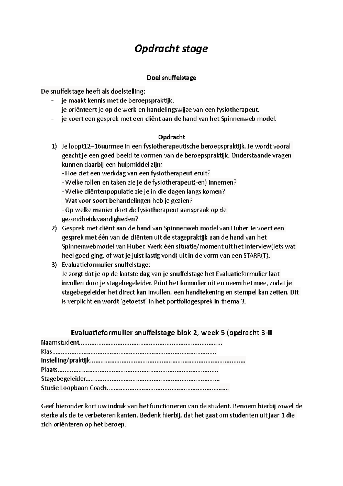 Stage Verslag & Evaluatie - Fysiotherapie (Blok 2, Week 5) - Studeersnel