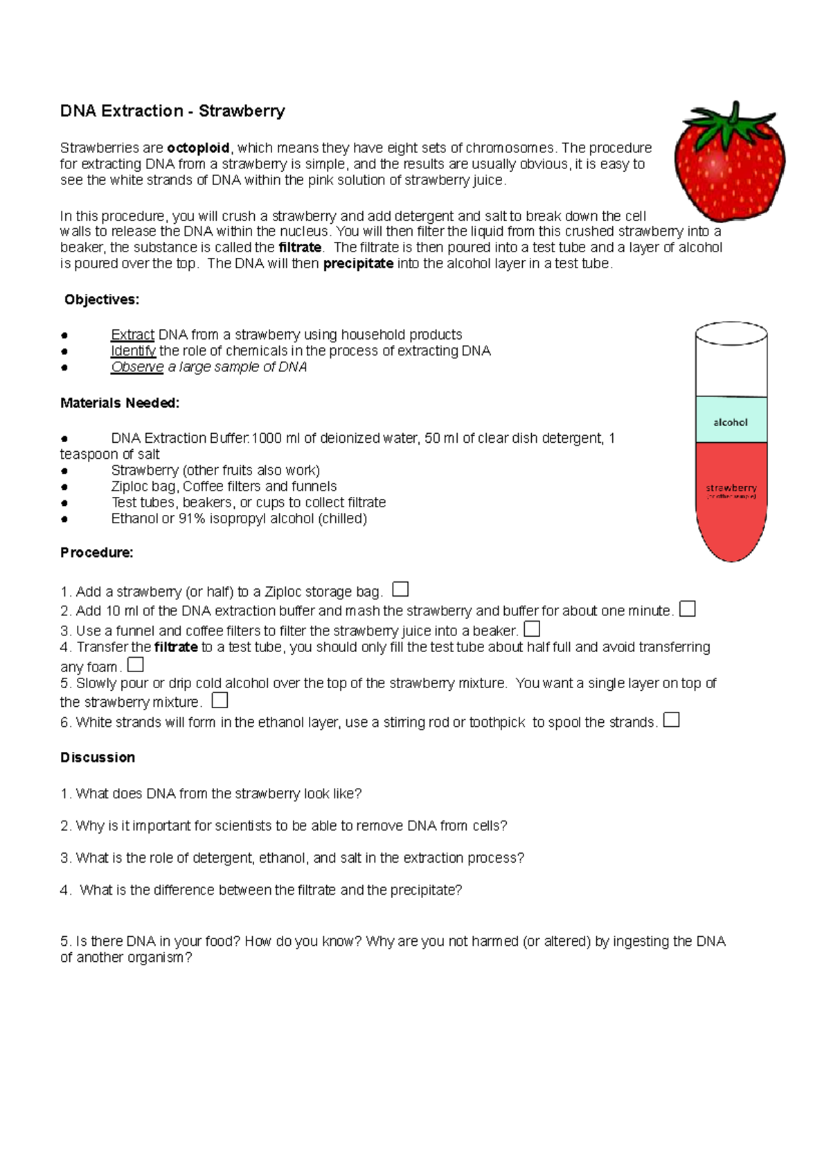 DNA Extraction from Strawberries: A Simple Forensic Experiment - Studocu