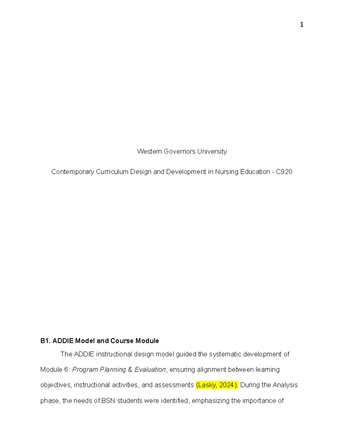 C920 Contemporary Curriculum Design in Nursing Education: ADDIE Model ...