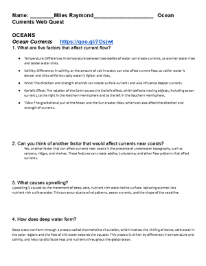 Ocean Currents Webquest - Name: Miles Raymond____________ Ocean ...