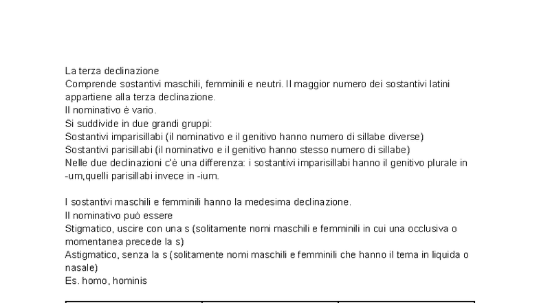 La terza declinazione: Sostantivi maschili, femminili e neutri - Studocu