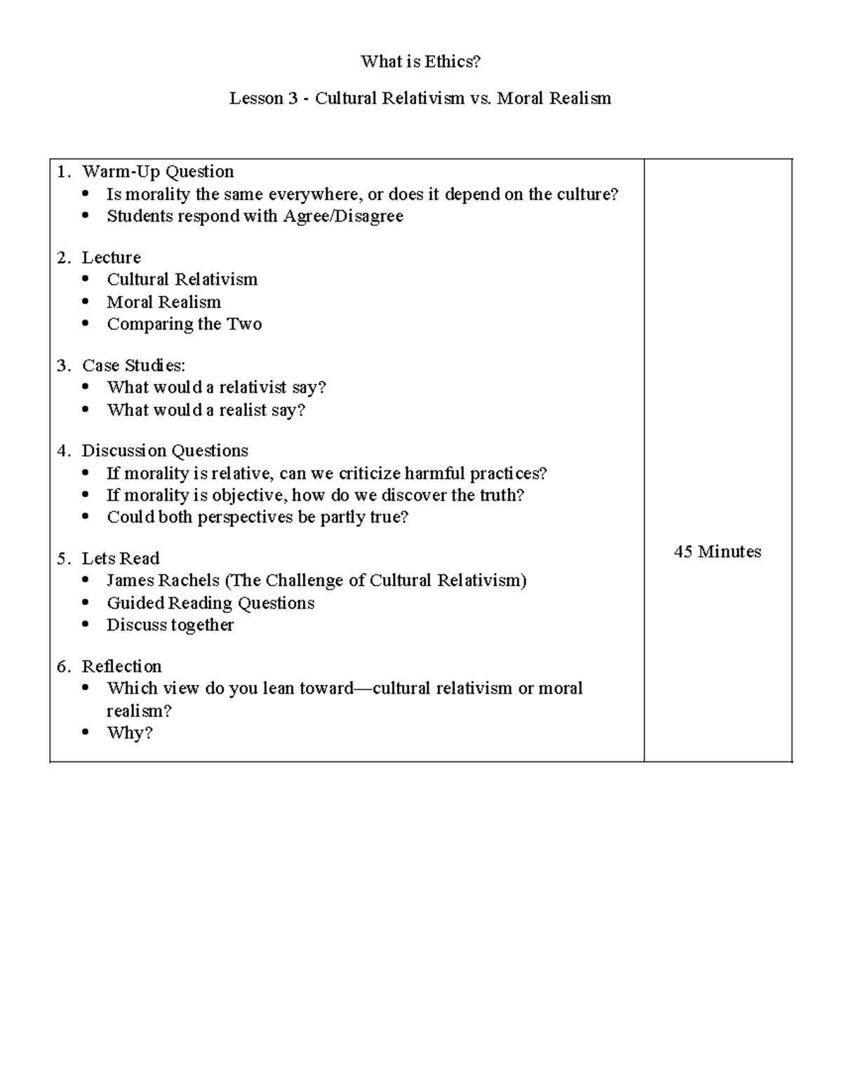 Lesson 3: Cultural Relativism vs. Moral Realism Overview - Studocu