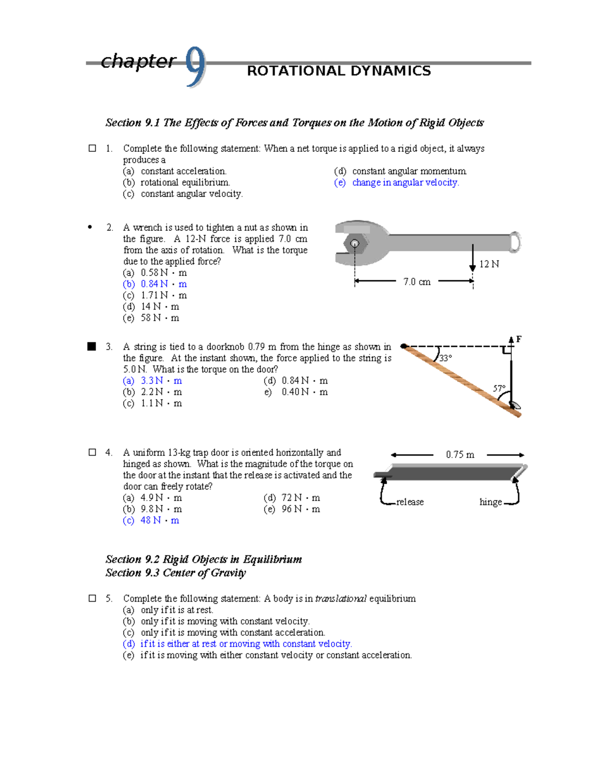 Cutnell 7e TB CH09 - Practice Problems on Torque and Rotational ...