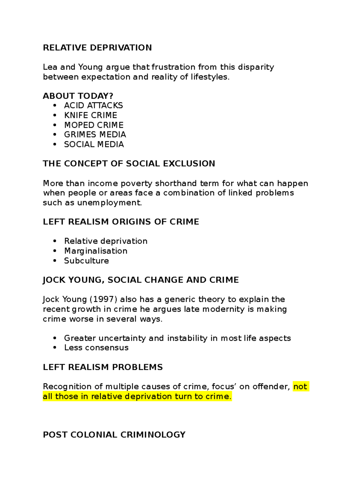 CRIM 101: Understanding Relative Deprivation and Crime Theories - Studocu