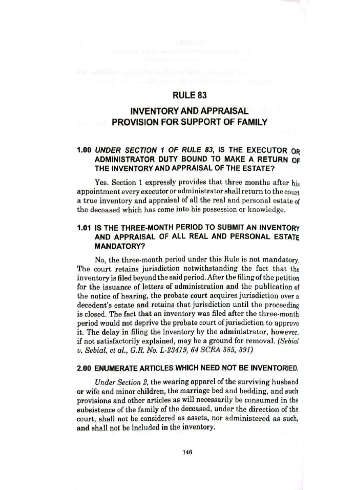 RULE 83: Inventory and Appraisal Provisions for Family Support in Estate - Studocu