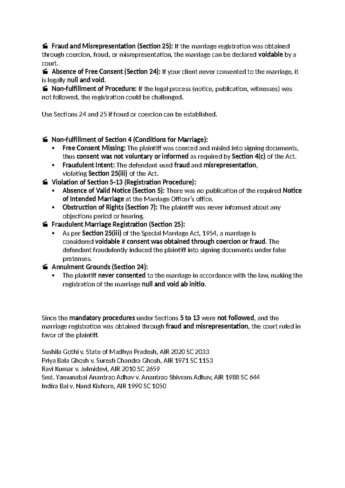Marriage cancellation - Fraud and Misrepresentation (Section 25): If ...