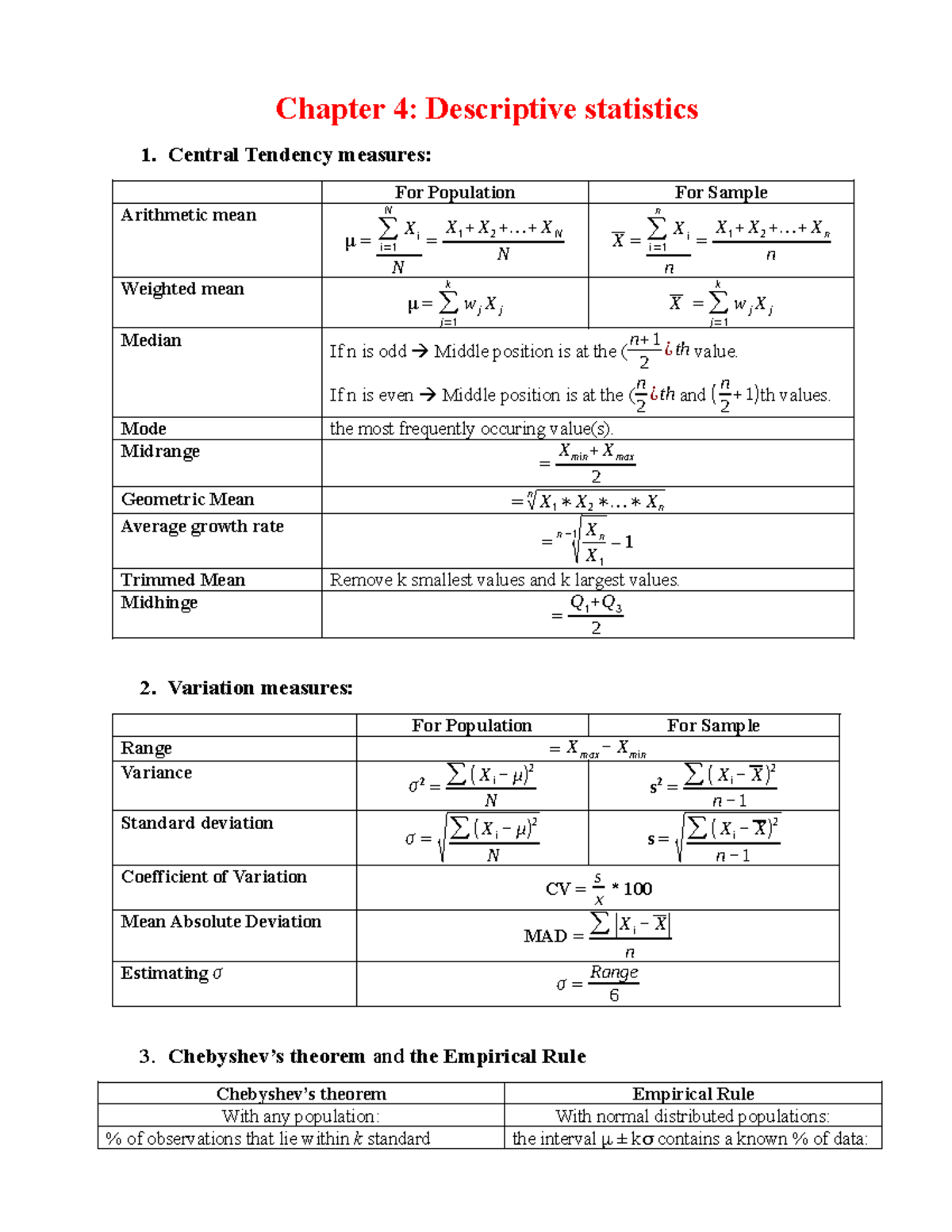 Chapter 4: Descriptive Statistics & Probability Concepts for SB - Studocu