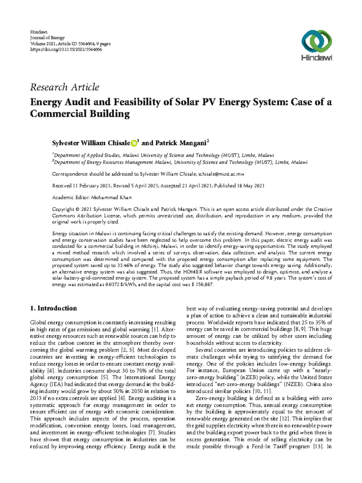 Energy Audit and Feasibility of Solar PV System in Commercial Building ...